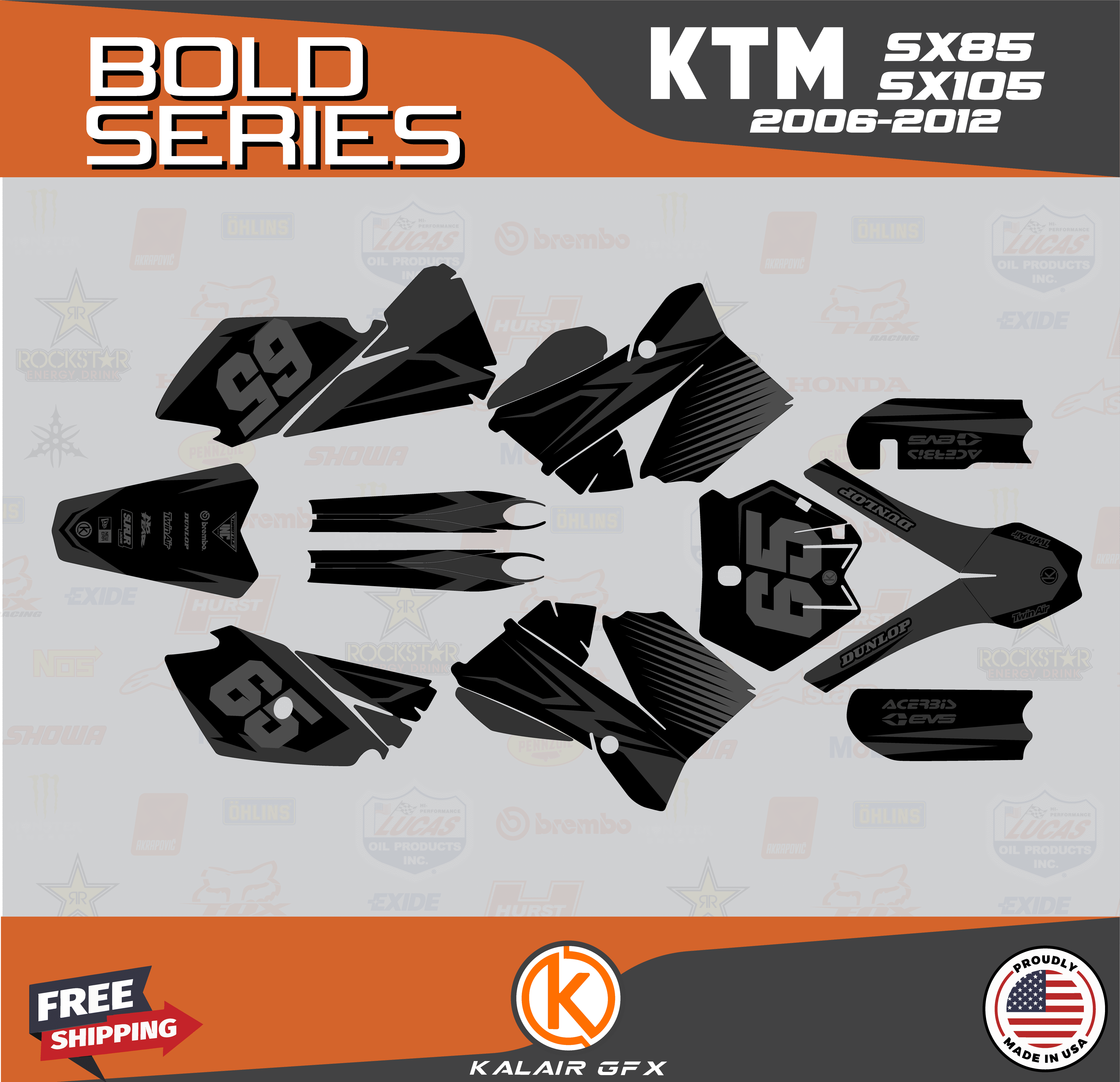 Kalair GFX Graphics Kit for Ktm SX85 SX105 (2006-2012) Bold Series ...