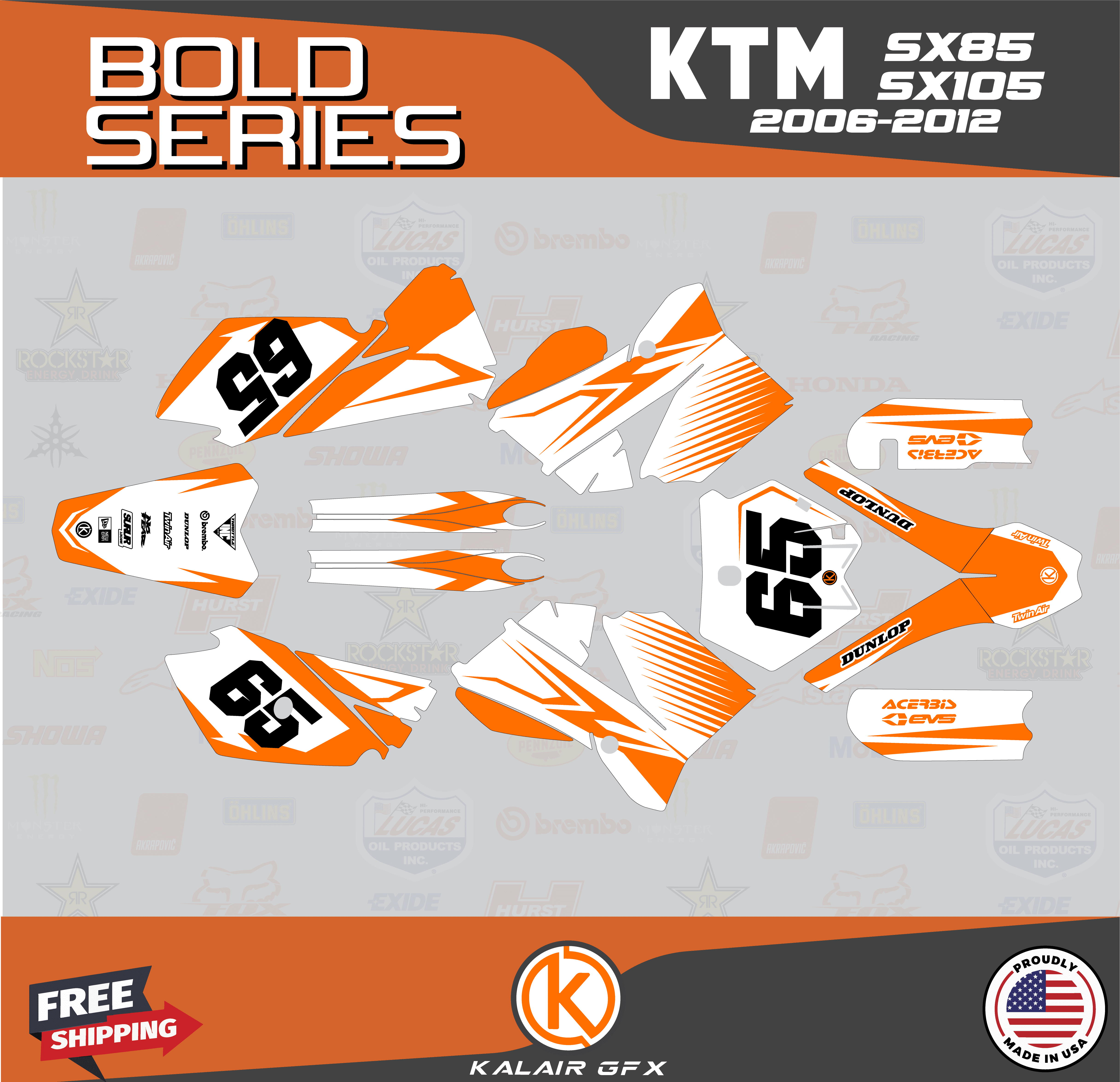 Kalair GFX Graphics Kit for Ktm SX85 SX105 (2006-2012) Bold Series ...