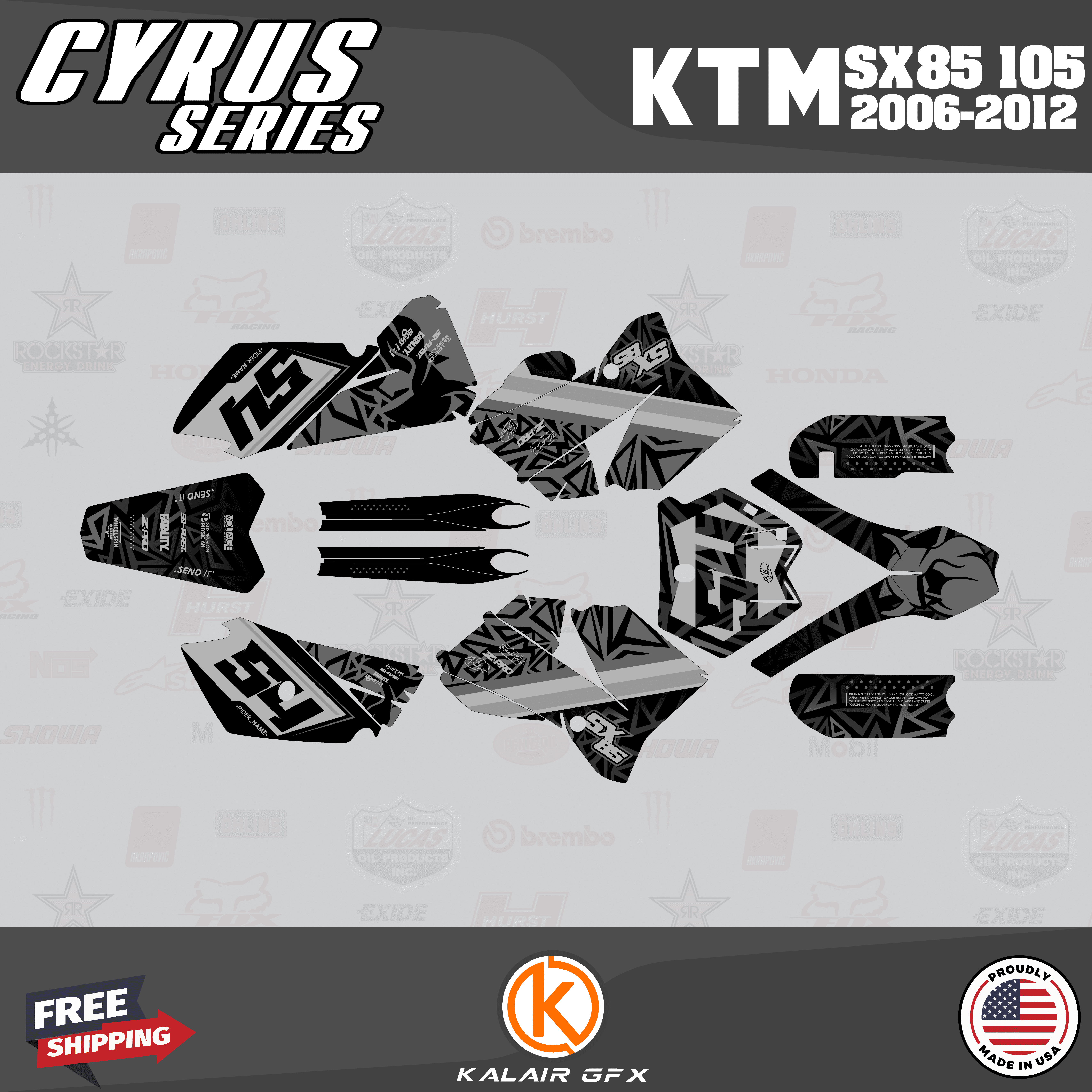 Kalair GFX Graphics Kit for Ktm SX85 SX105 (2006-2012) Cyrus Series ...