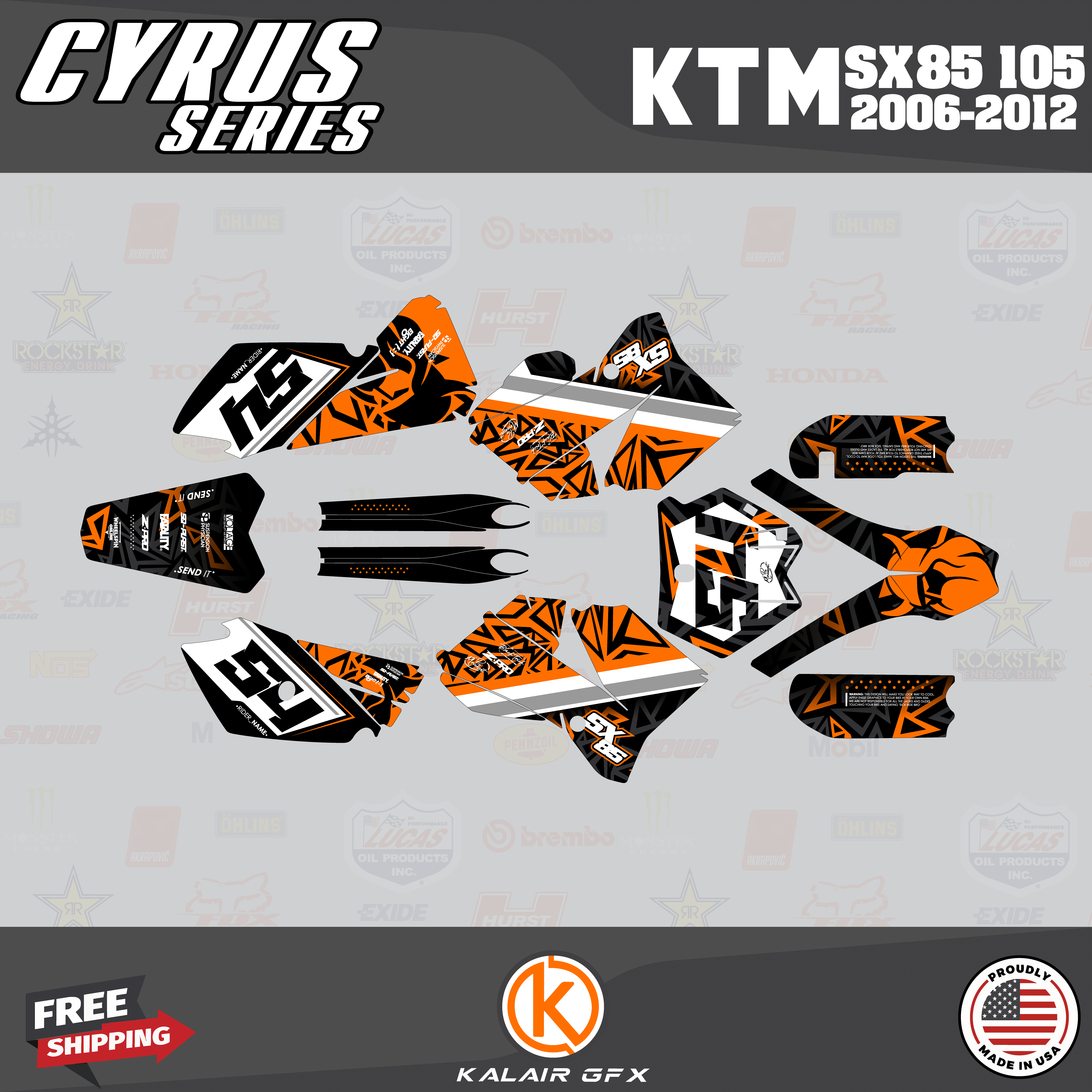 Kalair GFX Graphics Kit for Ktm SX85 SX105 (2006-2012) Cyrus Series ...