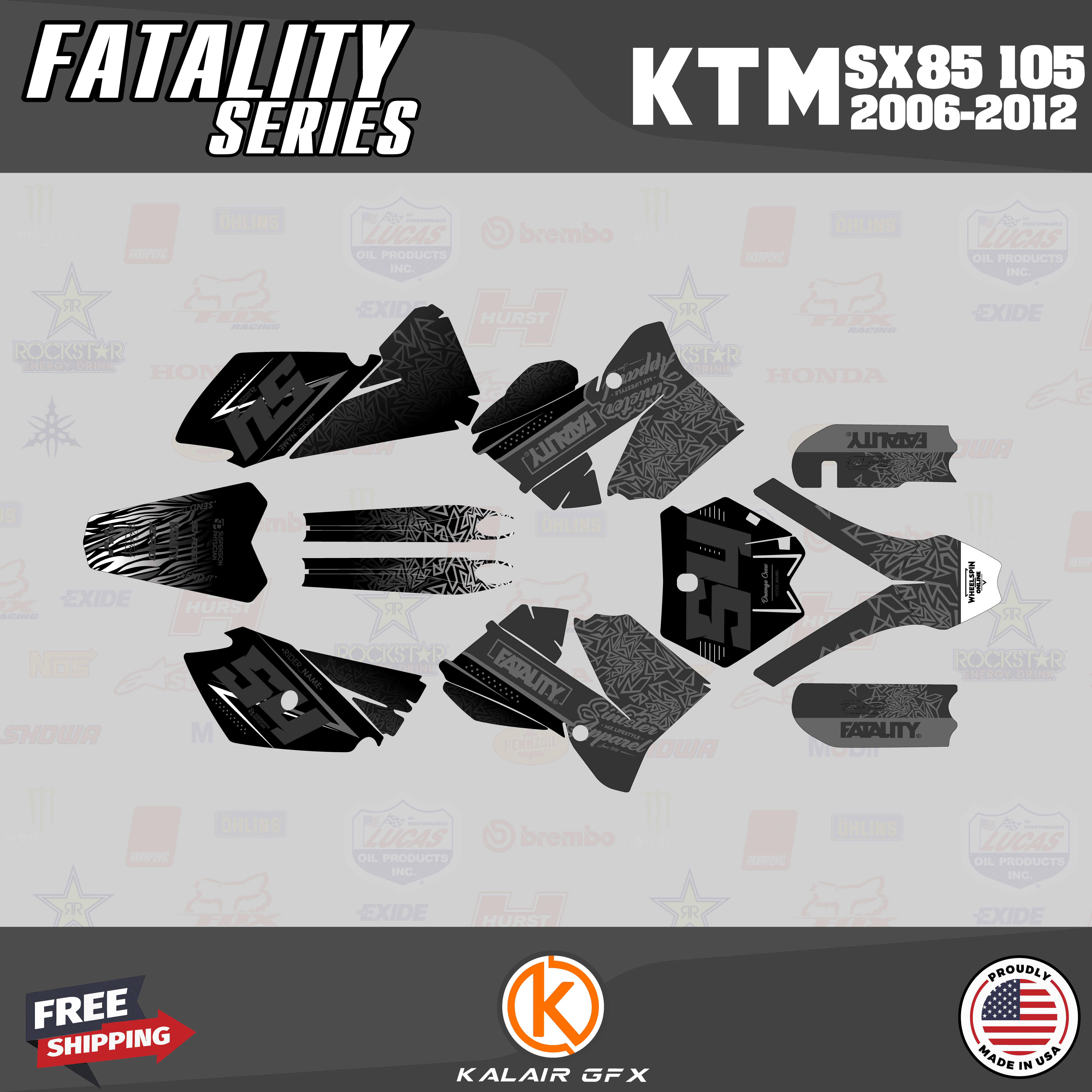 Kalair GFX Graphics Kit for Ktm SX85 SX105 (2006-2012) Fatality Series ...