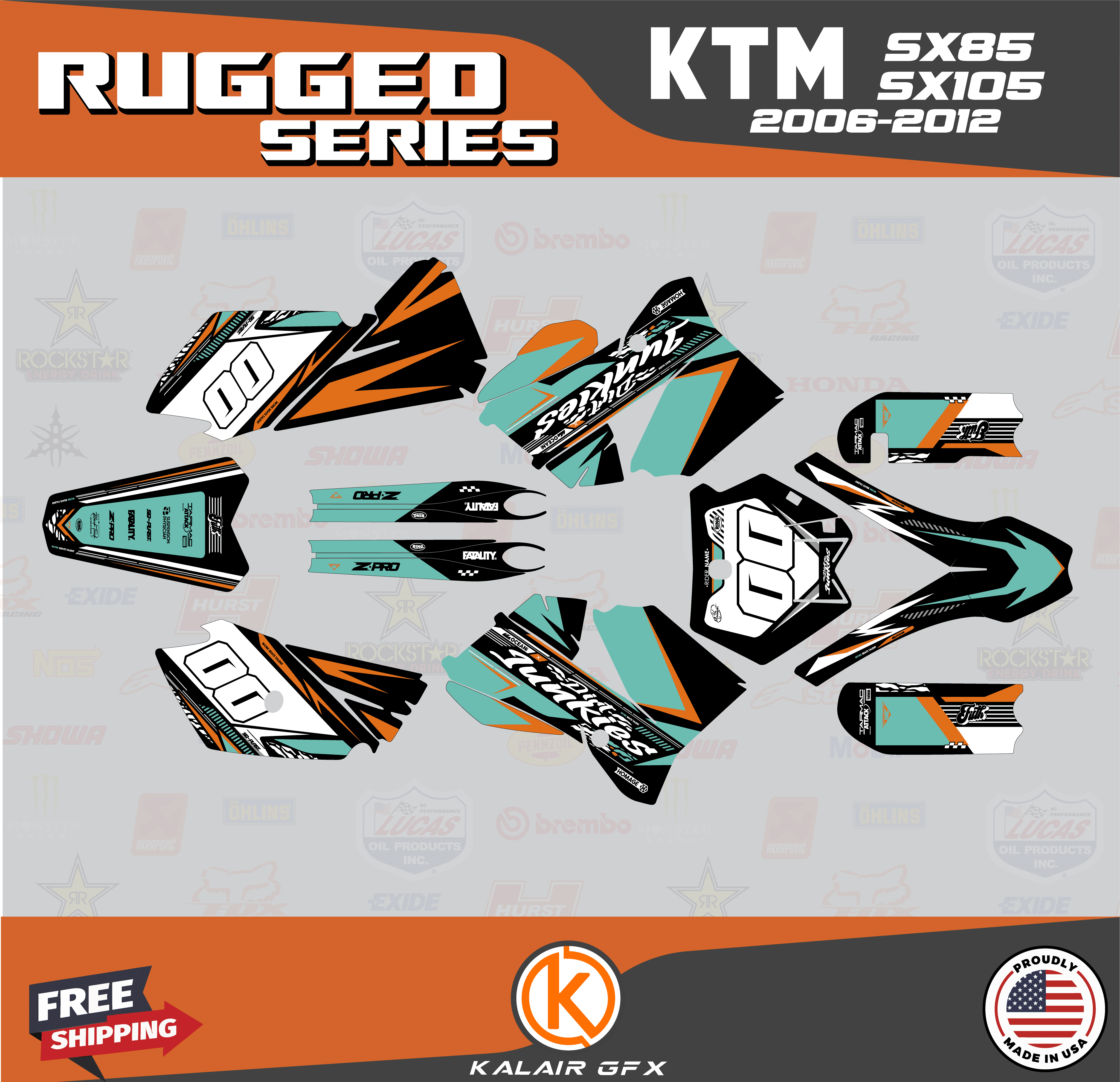 Kalair GFX Graphics Kit for Ktm SX85 SX105 (2006-2012) Rugged Series ...