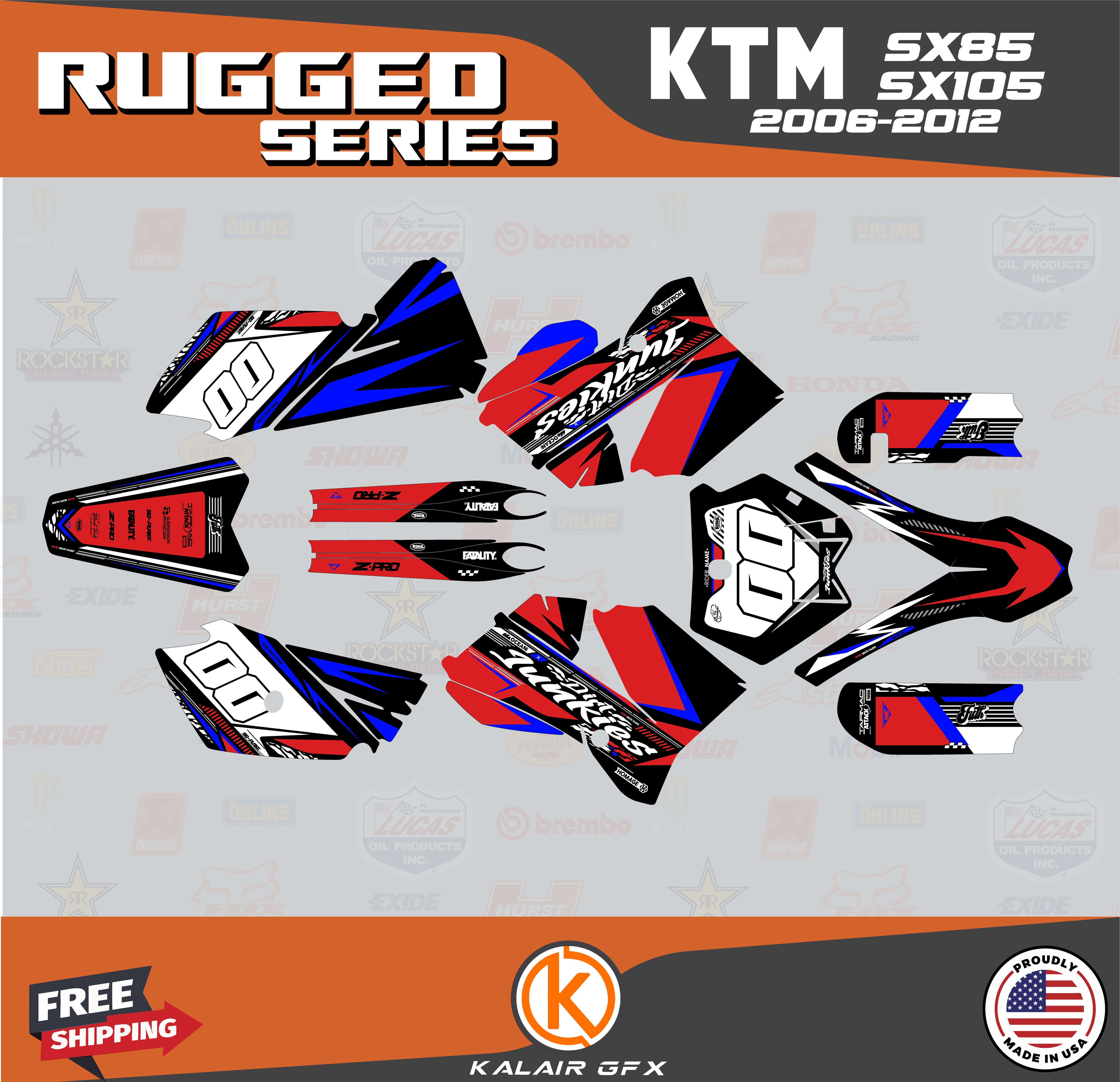 Kalair GFX Graphics Kit for Ktm SX85 SX105 (2006-2012) Rugged Series ...