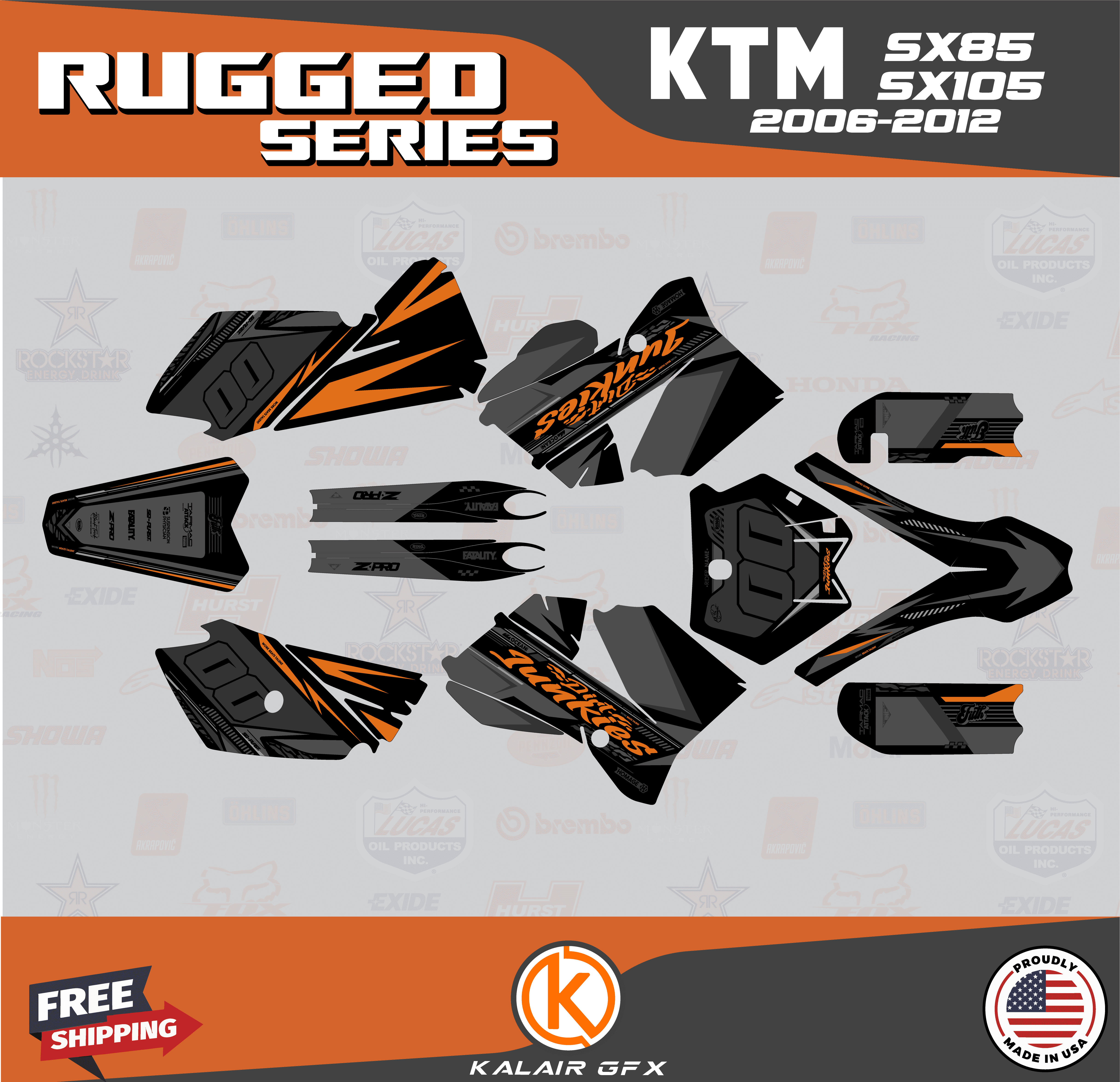 Kalair GFX Graphics Kit for Ktm SX85 SX105 (2006-2012) Rugged Series ...