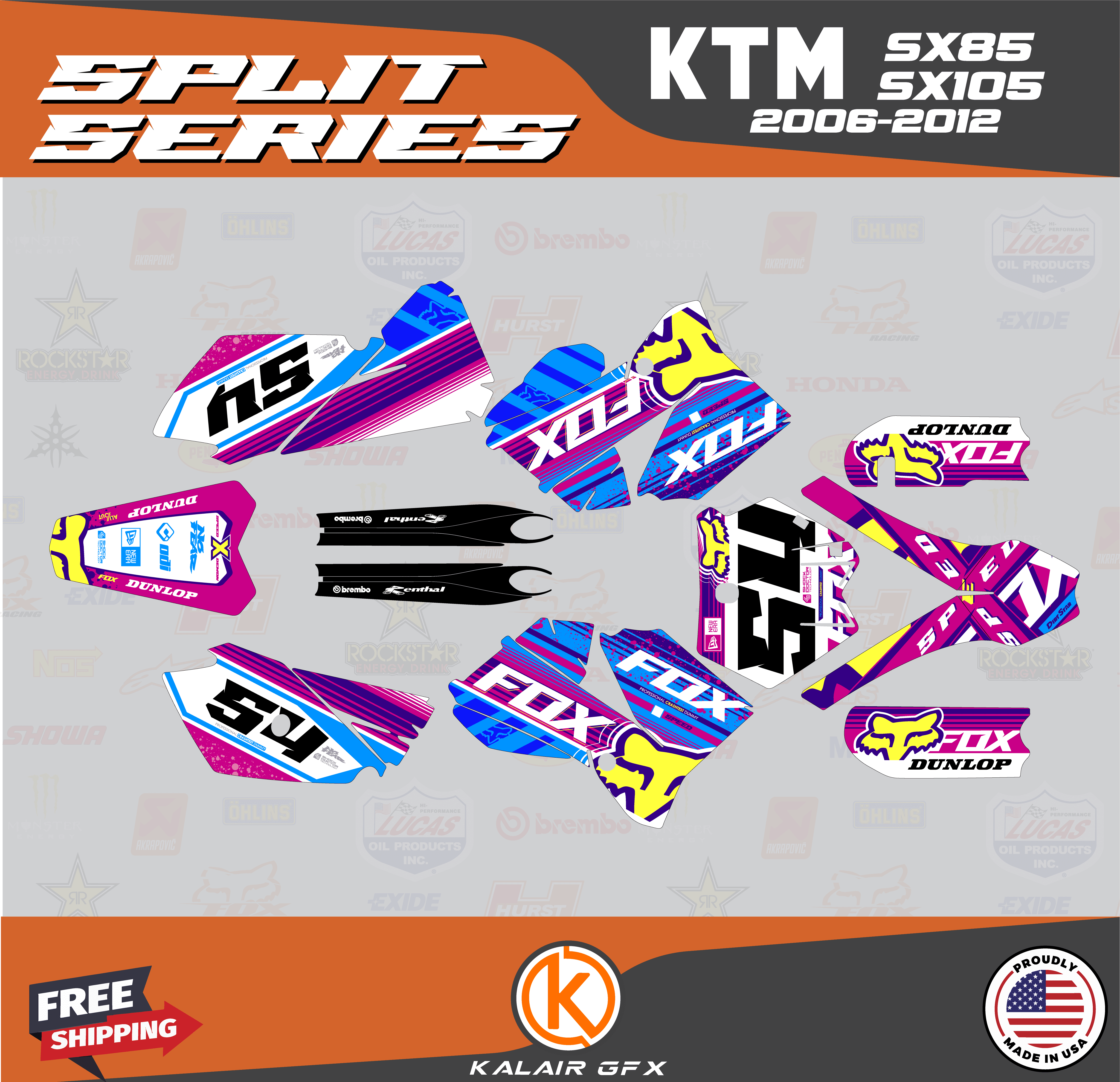 Kalair GFX Graphics Kit for Ktm SX85 SX105 (2006-2012) Split Series ...