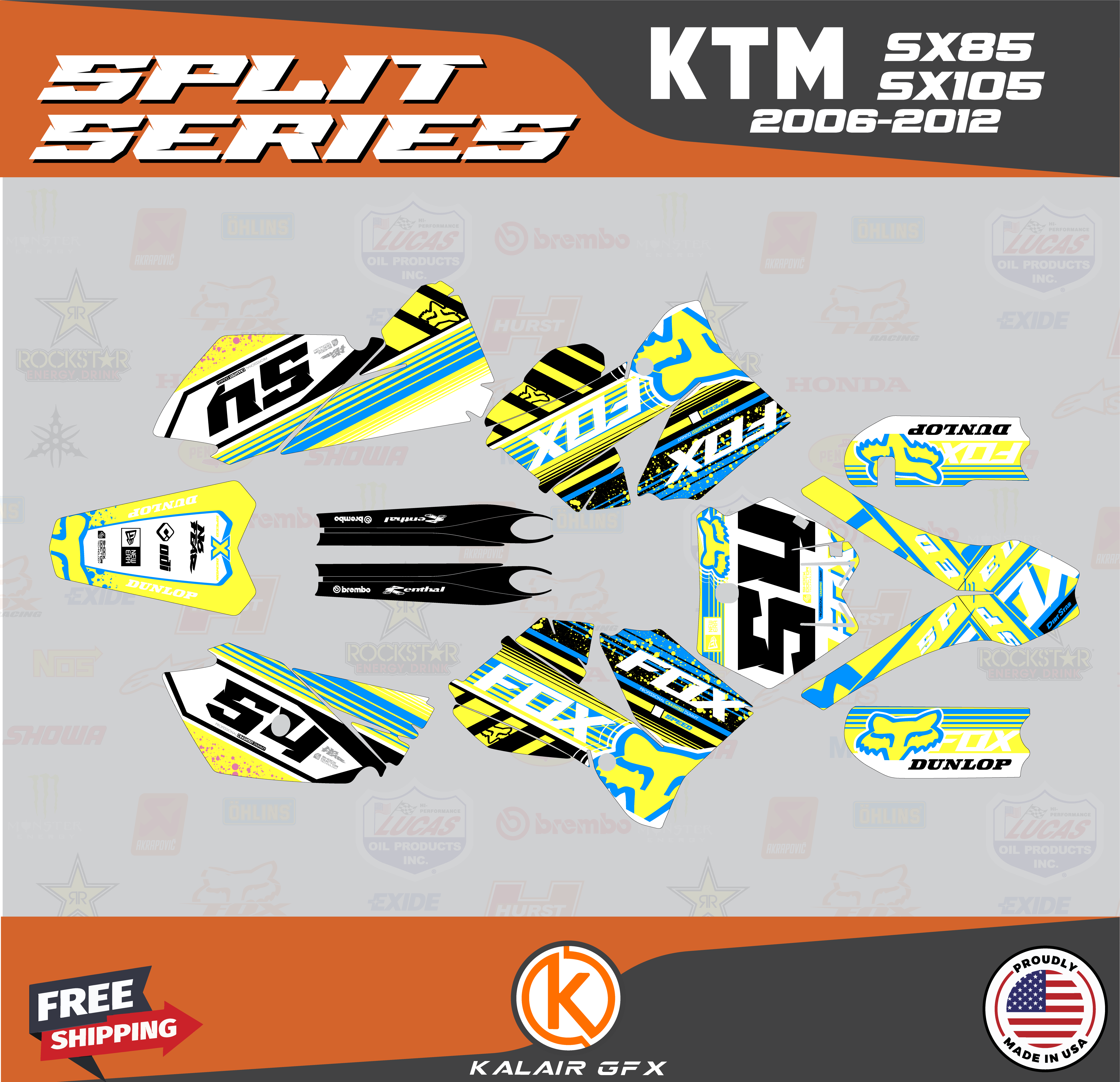 Kalair GFX Graphics Kit for Ktm SX85 SX105 (2006-2012) Split Series ...