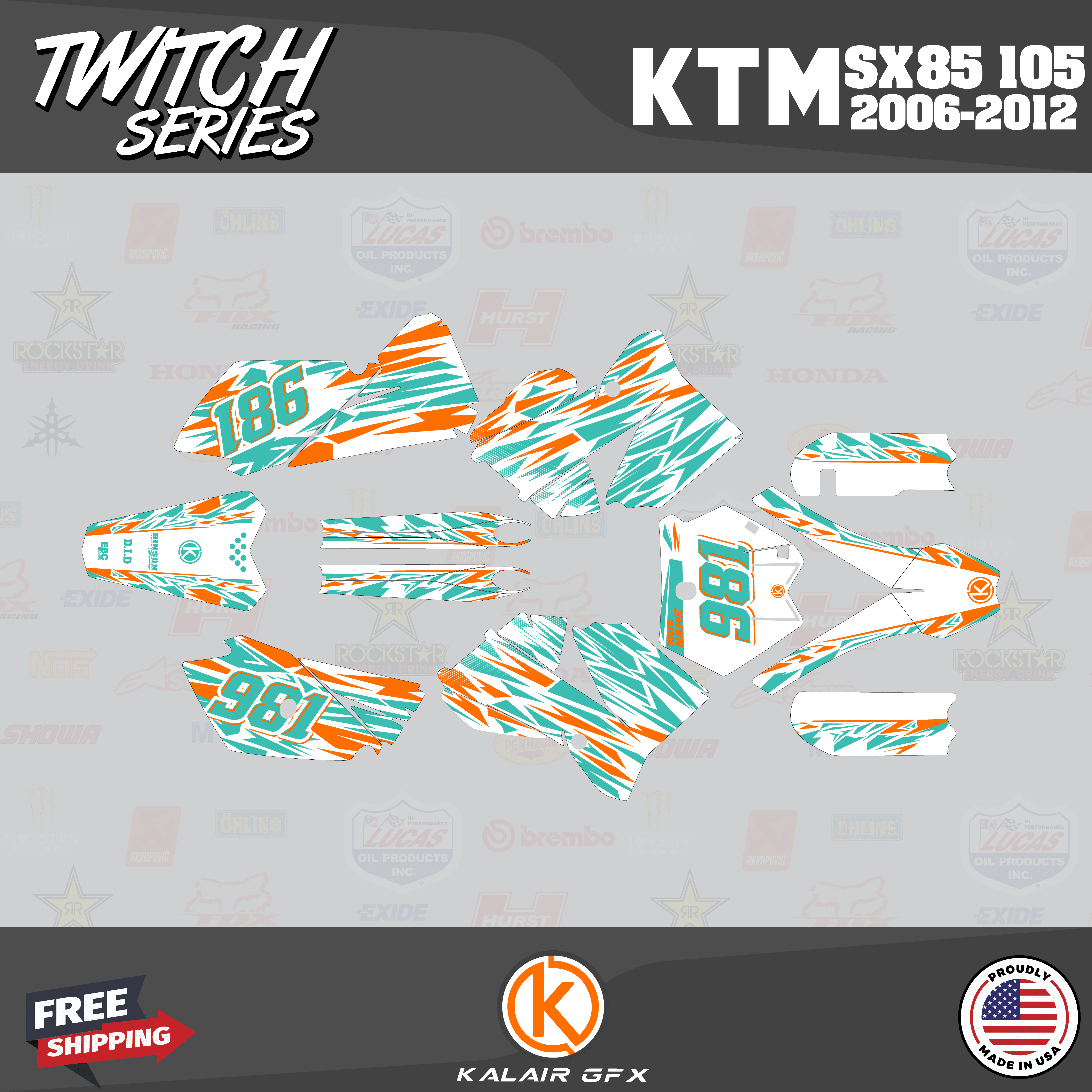 Kalair GFX Graphics Kit for Ktm SX85 SX105 (2006-2012) Twitch Series ...