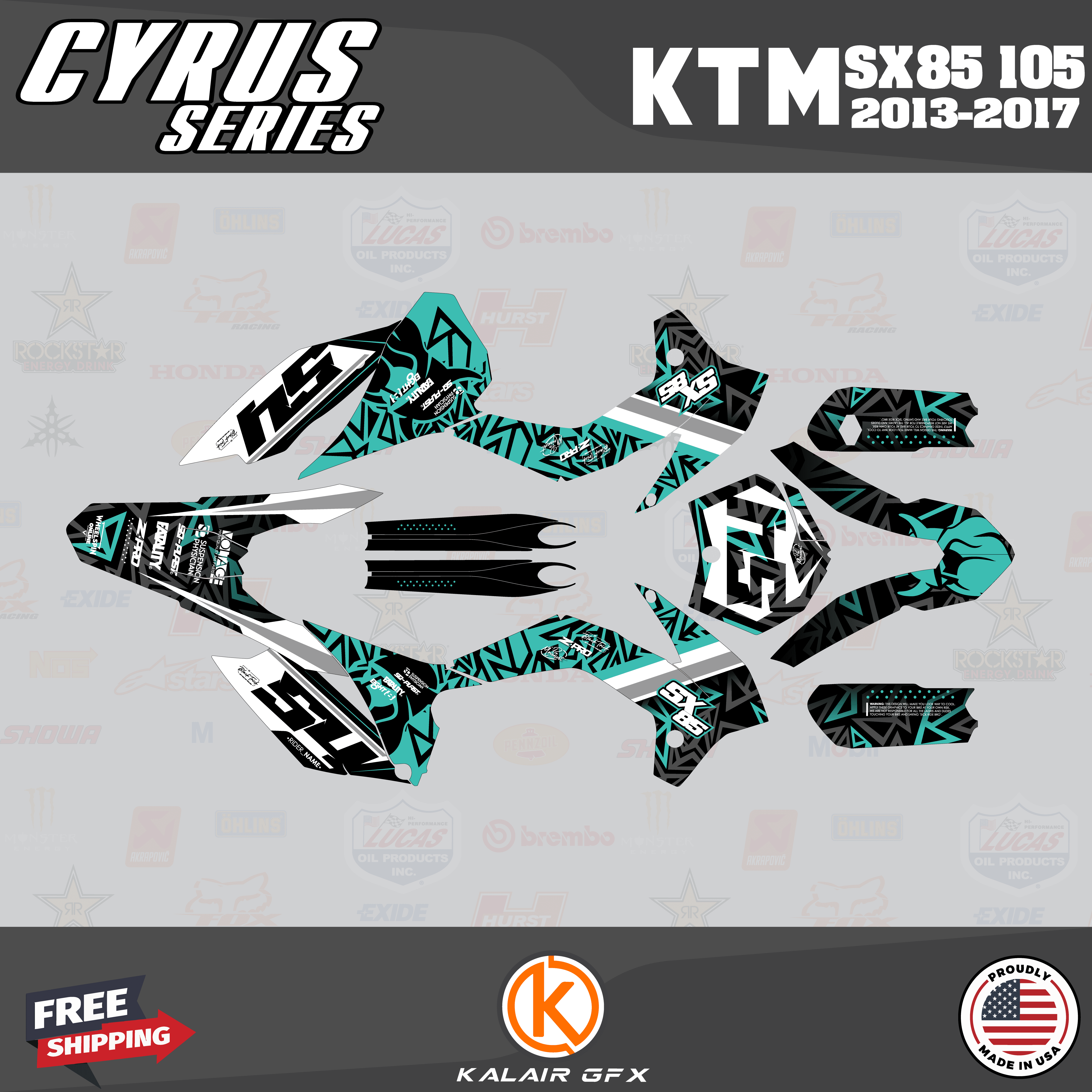 Kalair GFX Graphics Kit for Ktm SX85 SX105 (2013-2014) Cyrus Series ...
