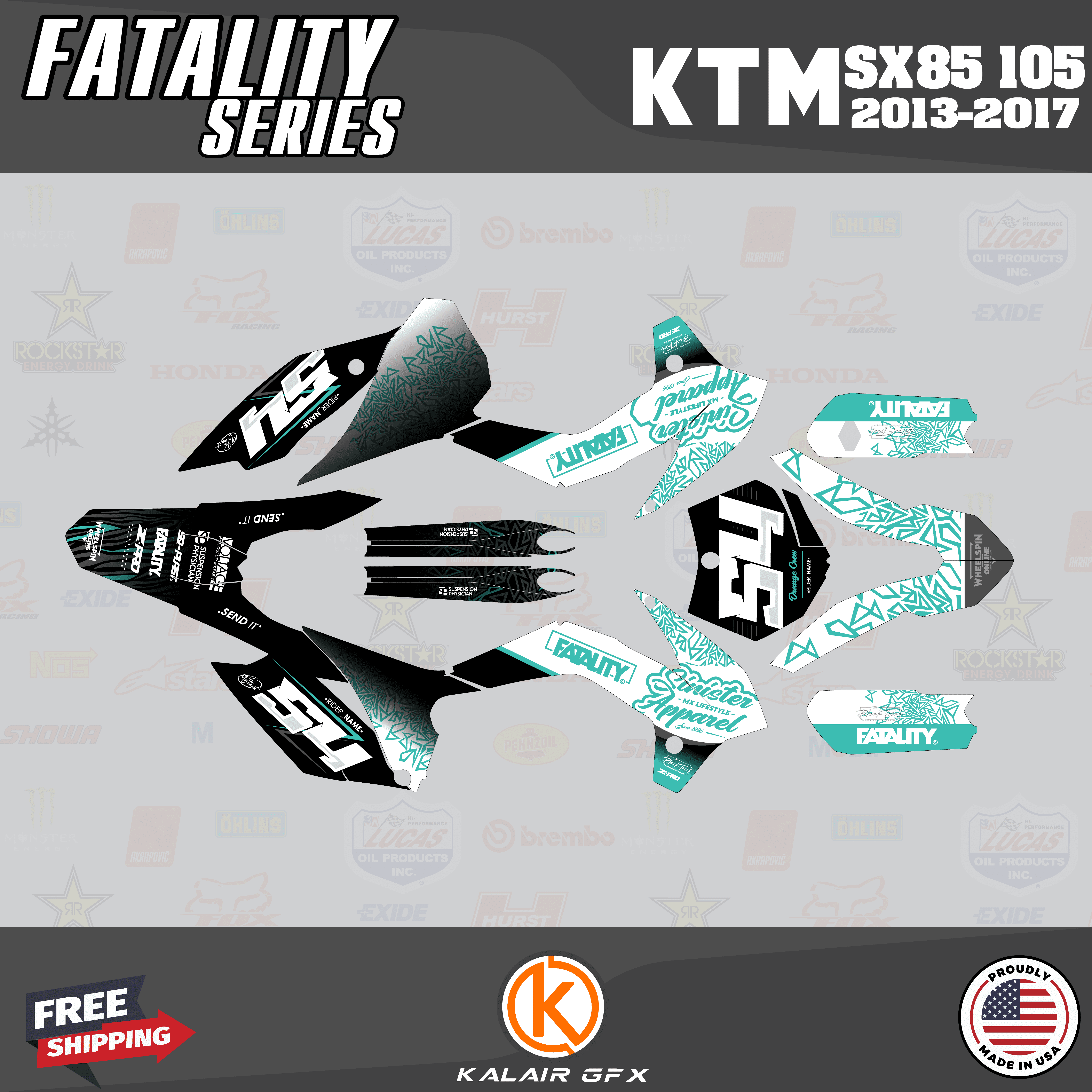 Kalair GFX Graphics Kit for Ktm SX85 SX105 (2013-2014) Fatality Series ...
