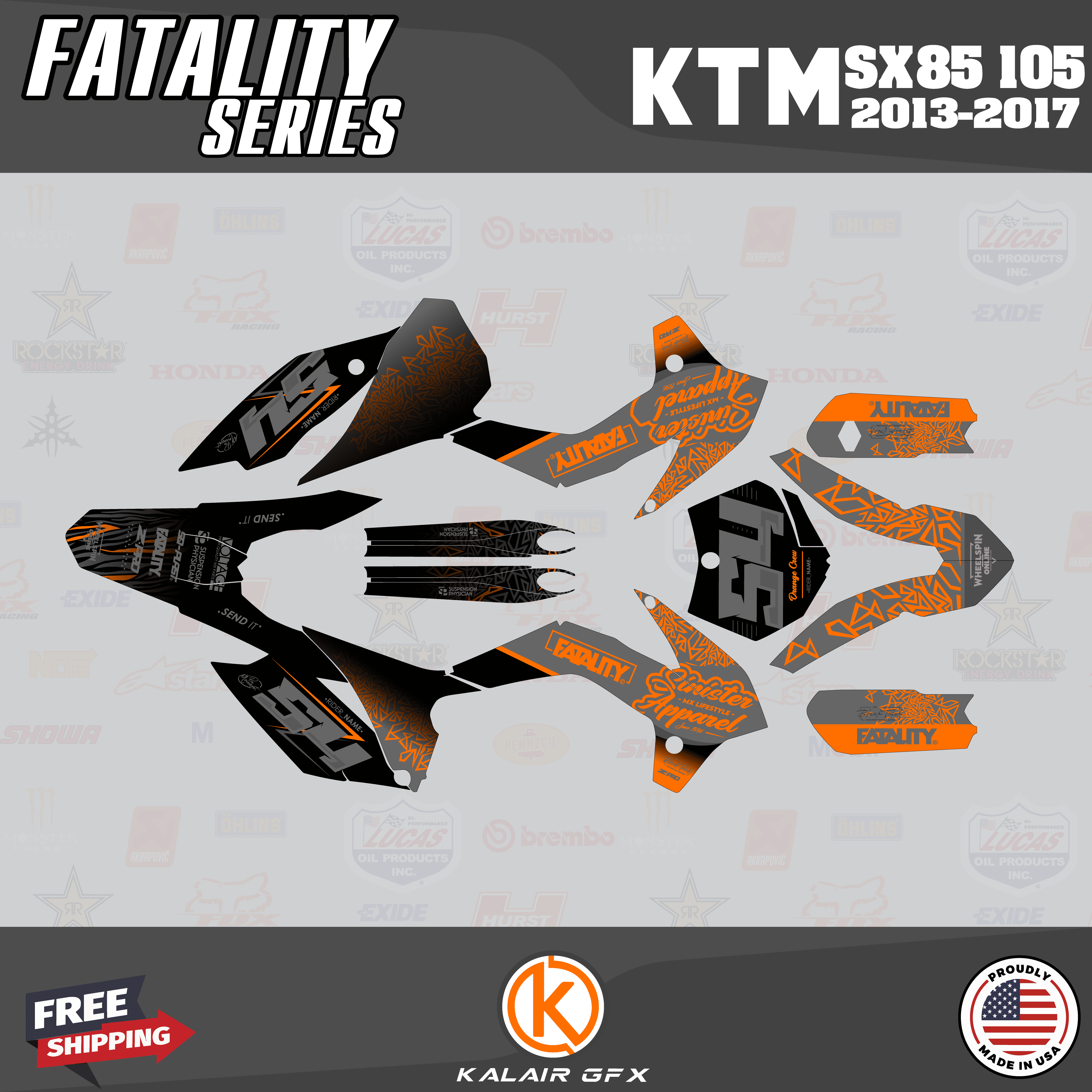 Kalair GFX Graphics Kit for Ktm SX85 SX105 (2013-2014) Fatality Series ...