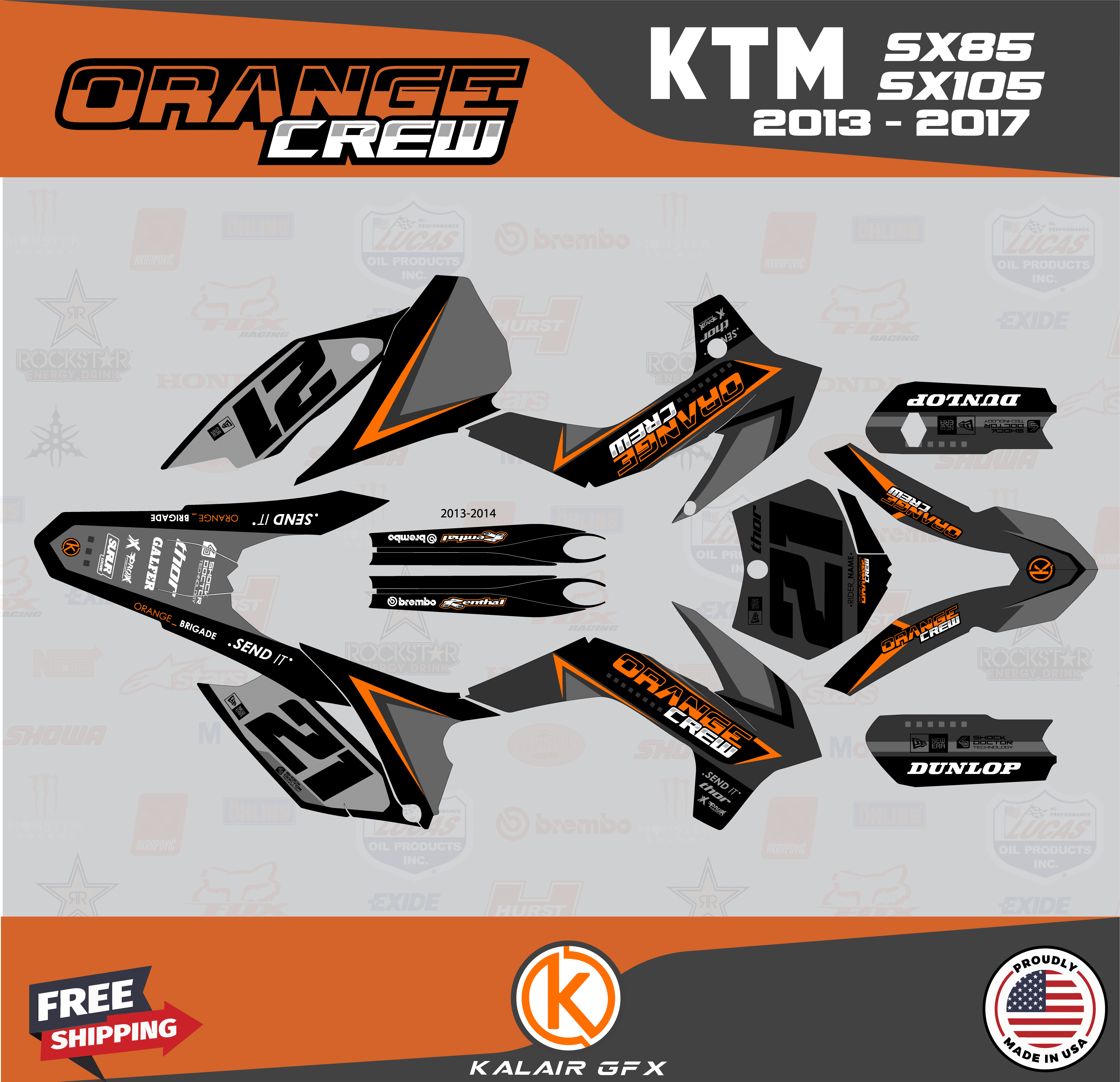 Kalair GFX Graphics Kit for Ktm SX85 SX105 (2013-2014) Oc Series ...