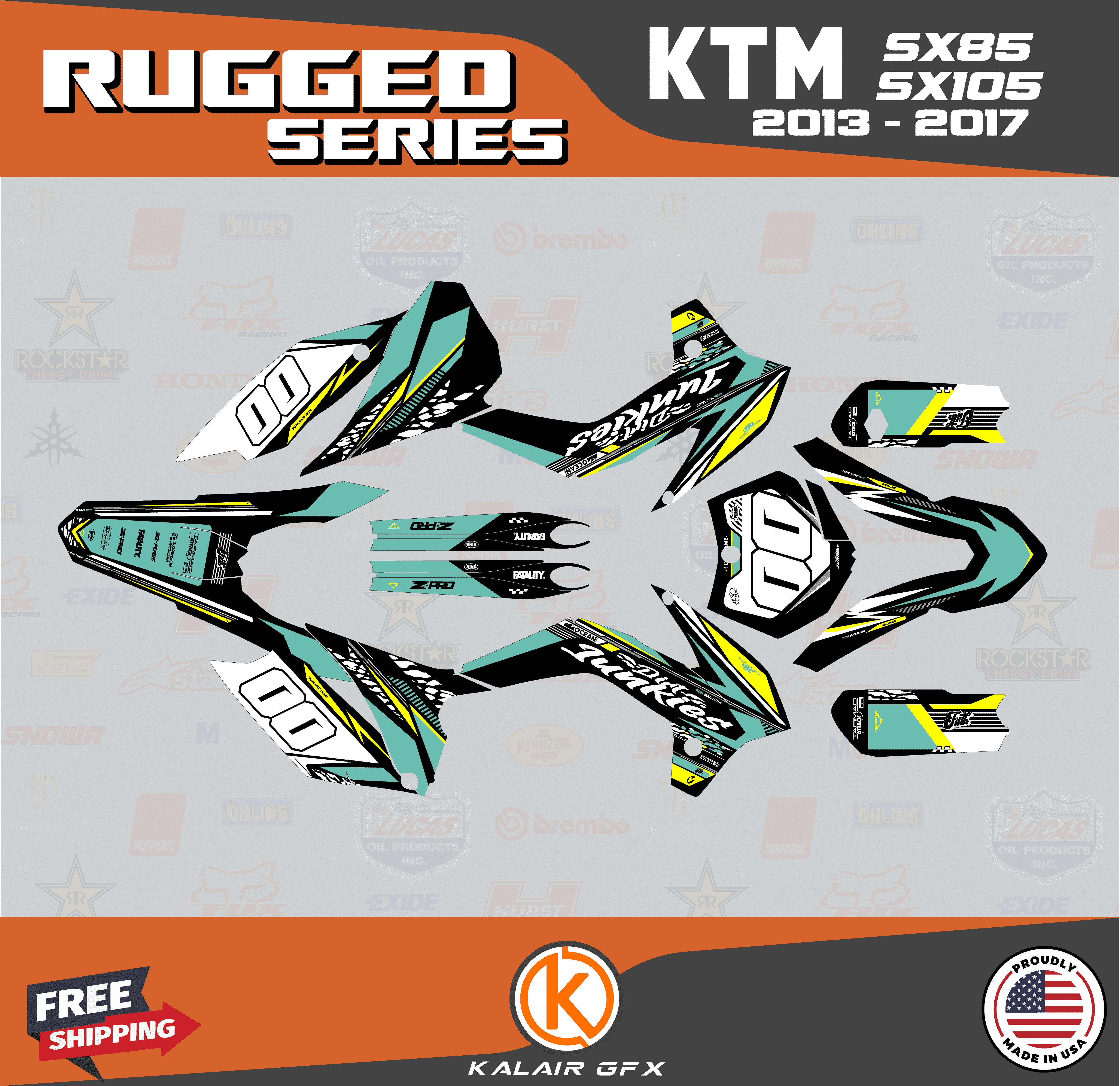 Kalair GFX Graphics Kit for Ktm SX85 SX105 (2013-2014) Rugged Series ...