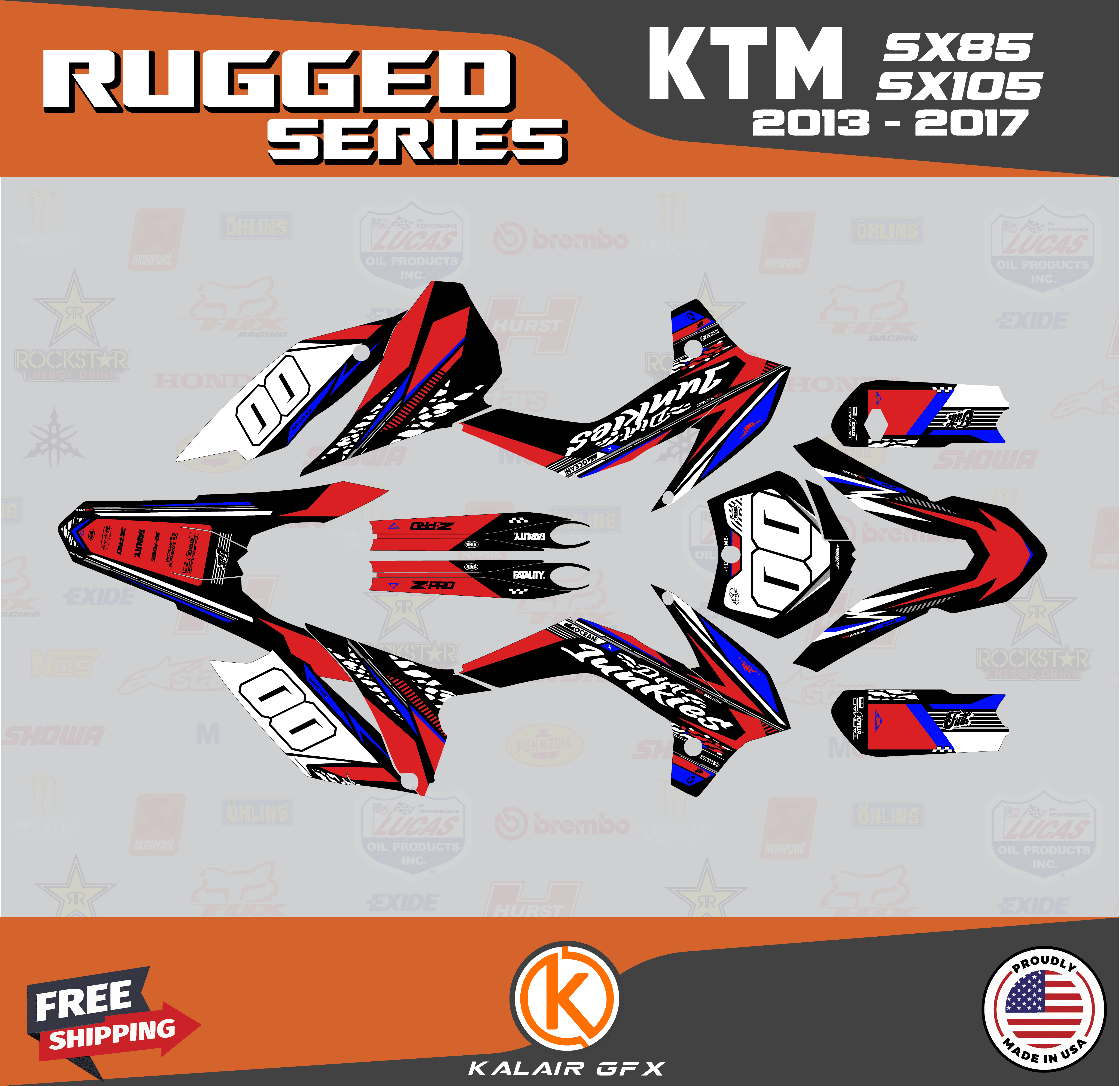 Kalair GFX Graphics Kit for Ktm SX85 SX105 (2013-2014) Rugged Series ...