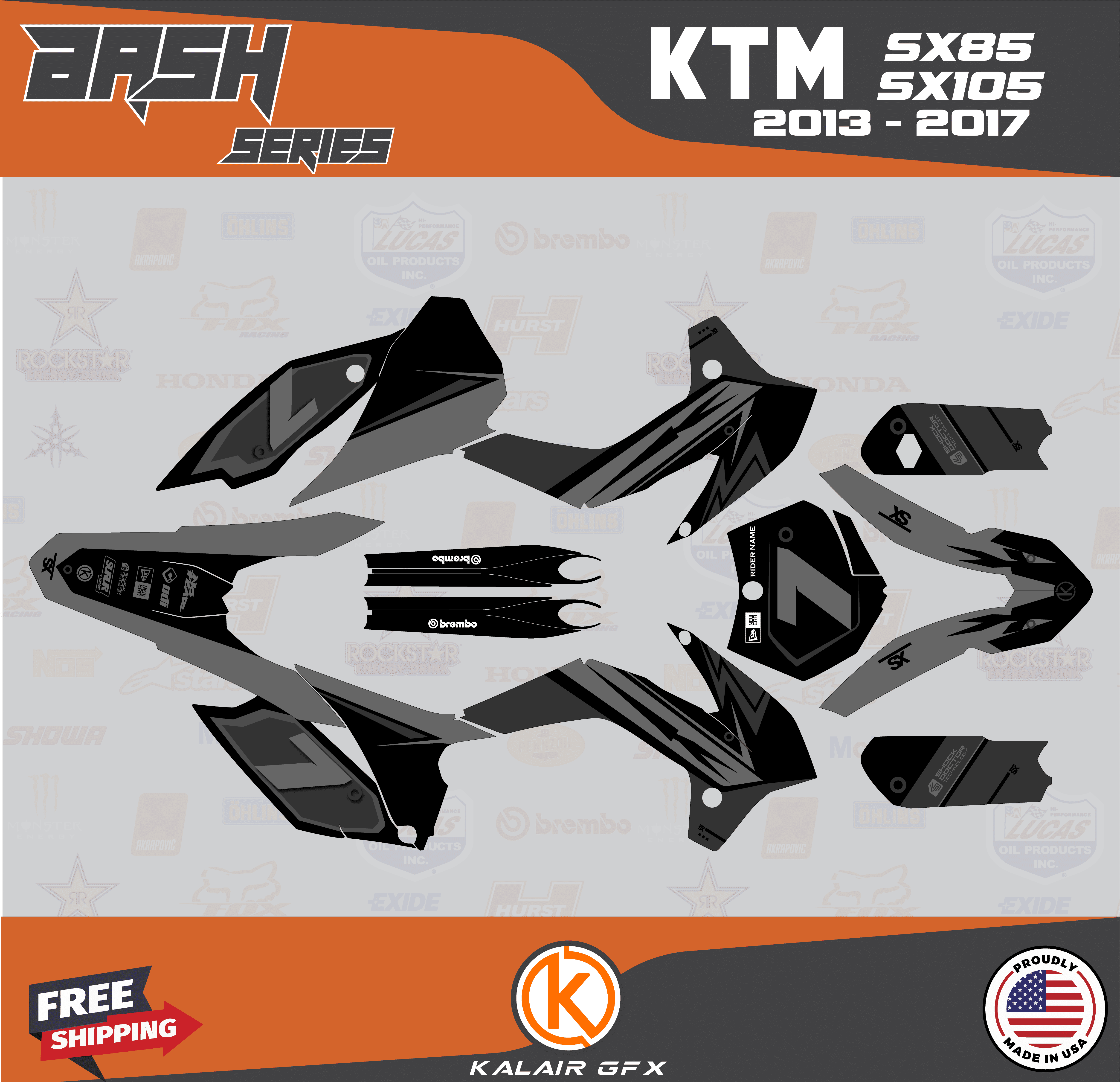 Kalair GFX Graphics Kit for Ktm SX85 SX105 (2013-2017) Bash Series ...