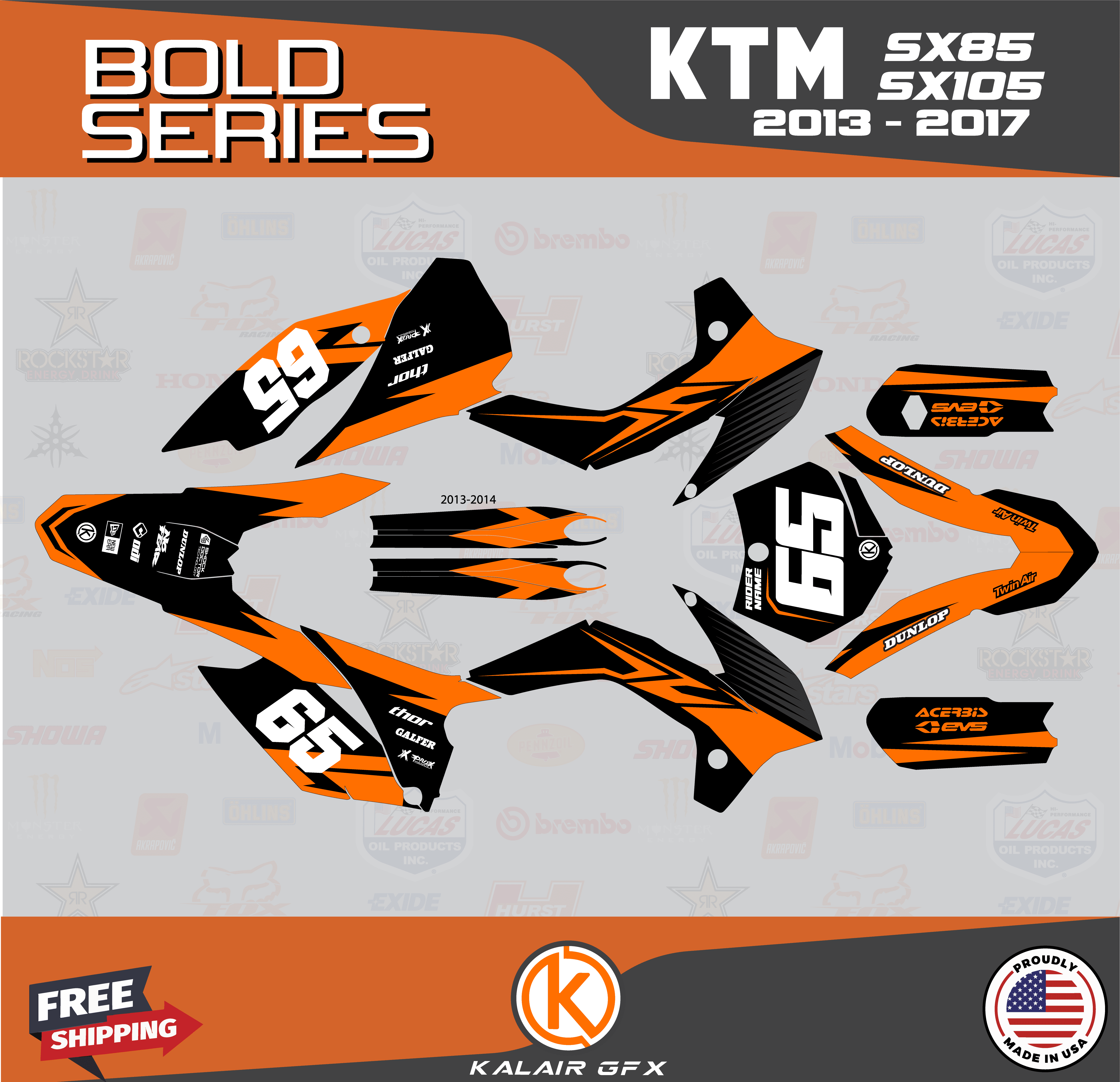 Kalair GFX Graphics Kit for Ktm SX85 SX105 (2013-2017) Bold Series ...