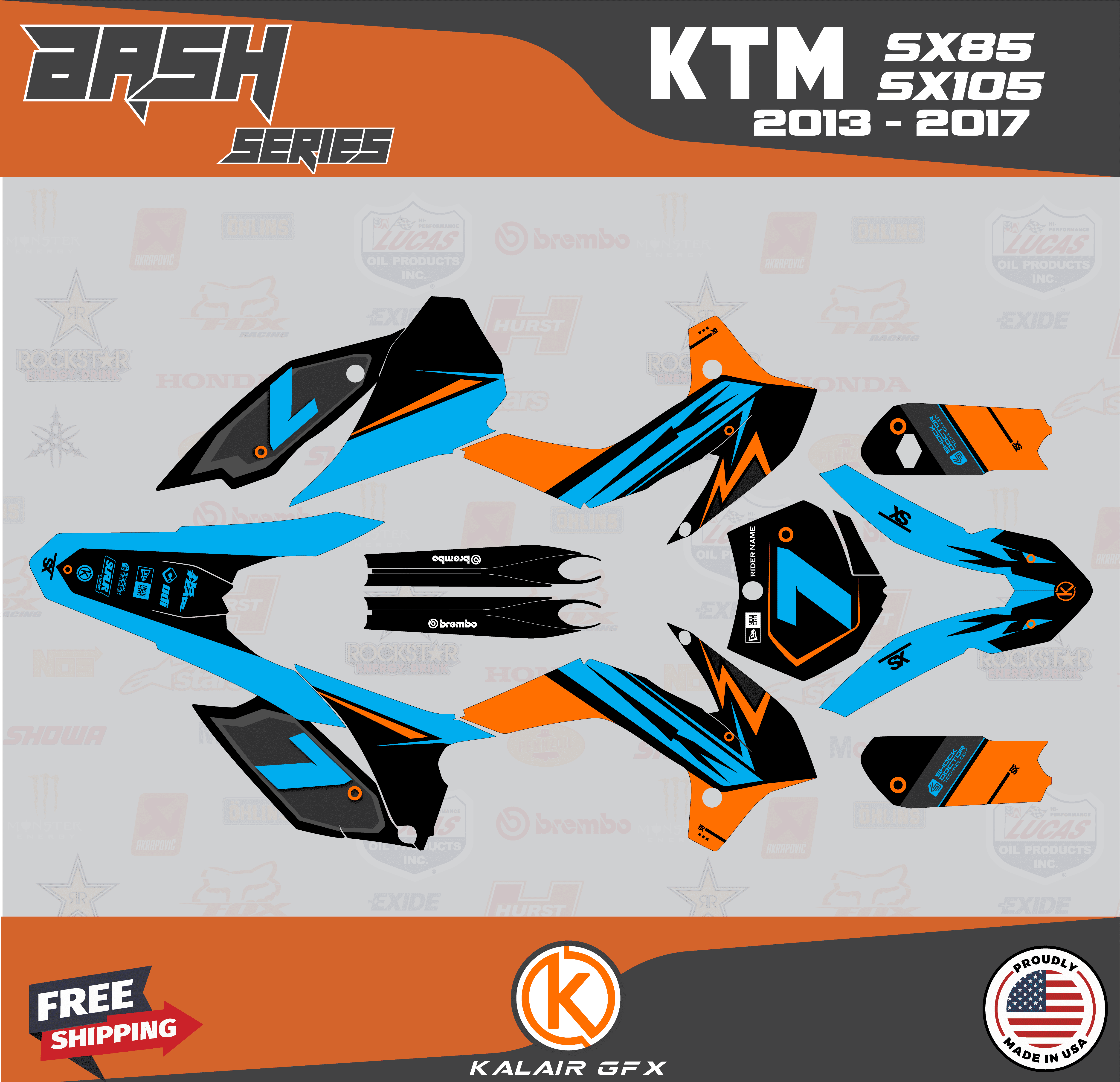 Kalair GFX Graphics Kit for Ktm SX85 SX105 (2015-2017) Bash Series ...