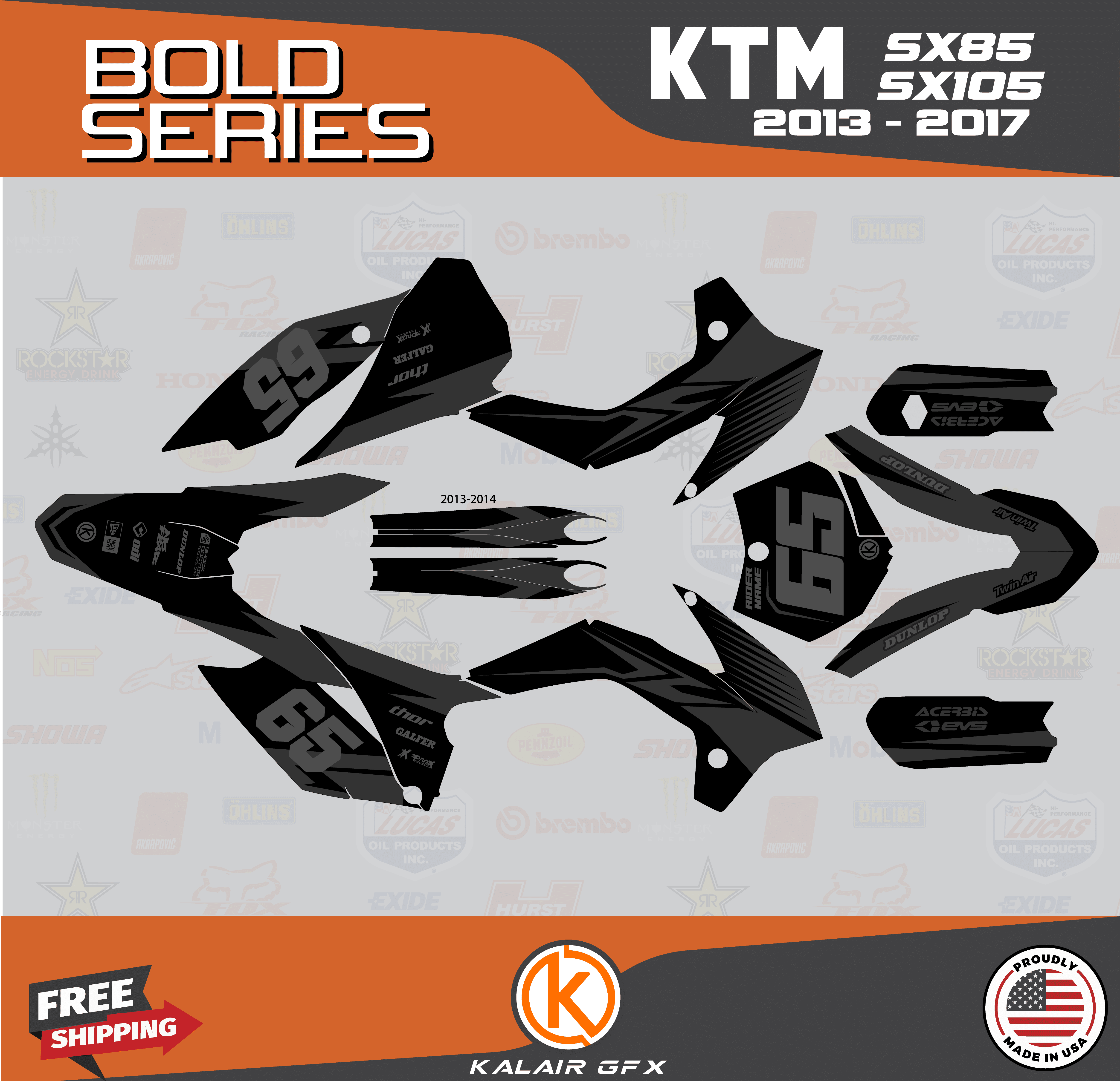 Kalair GFX Graphics Kit for Ktm SX85 SX105 (2015-2017) Bold Series ...