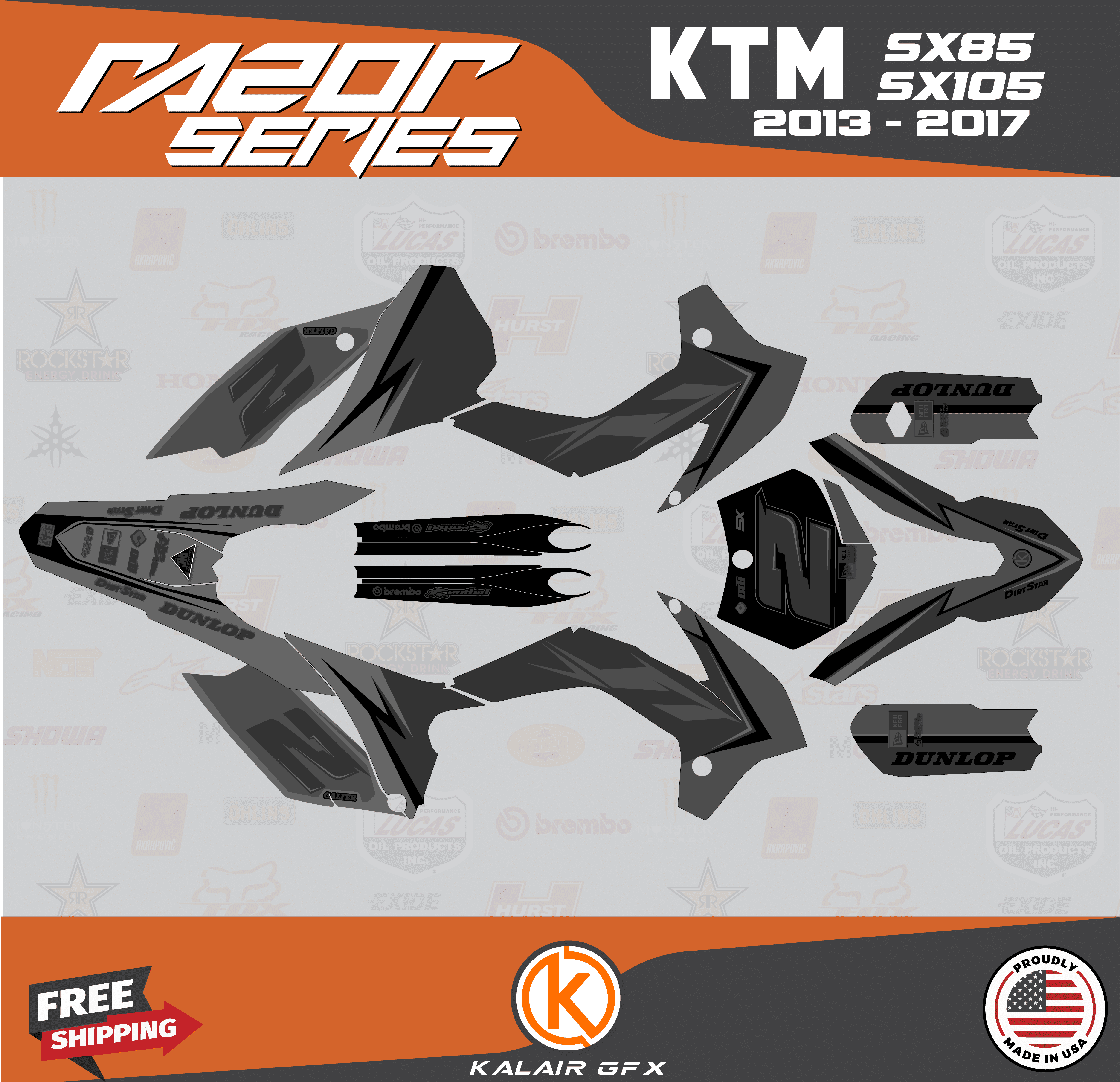 Kalair GFX Graphics Kit for Ktm SX85 SX105 (2015-2017) Razor Series ...