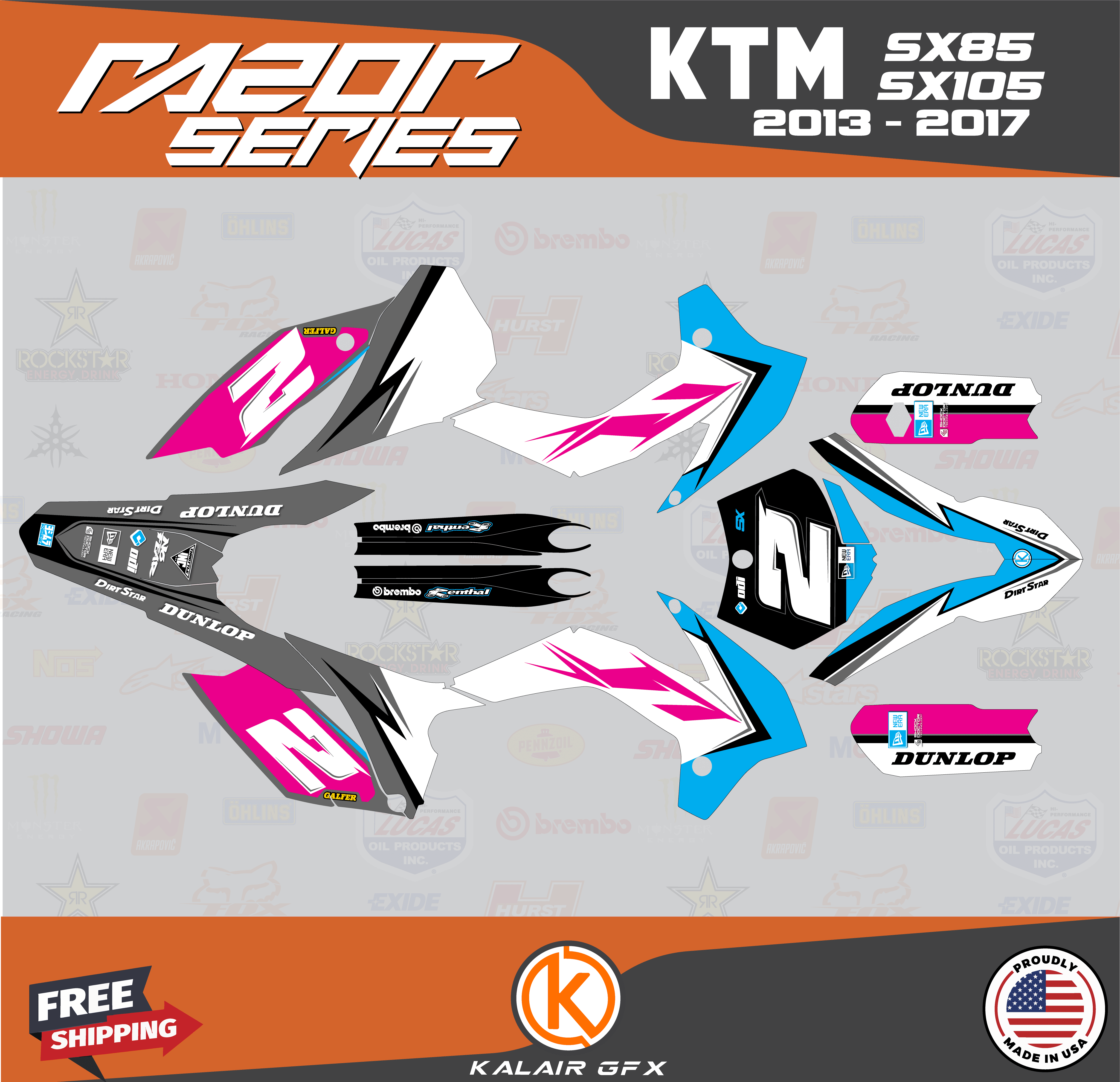Kalair GFX Graphics Kit for Ktm SX85 SX105 (2015-2017) Razor Series ...