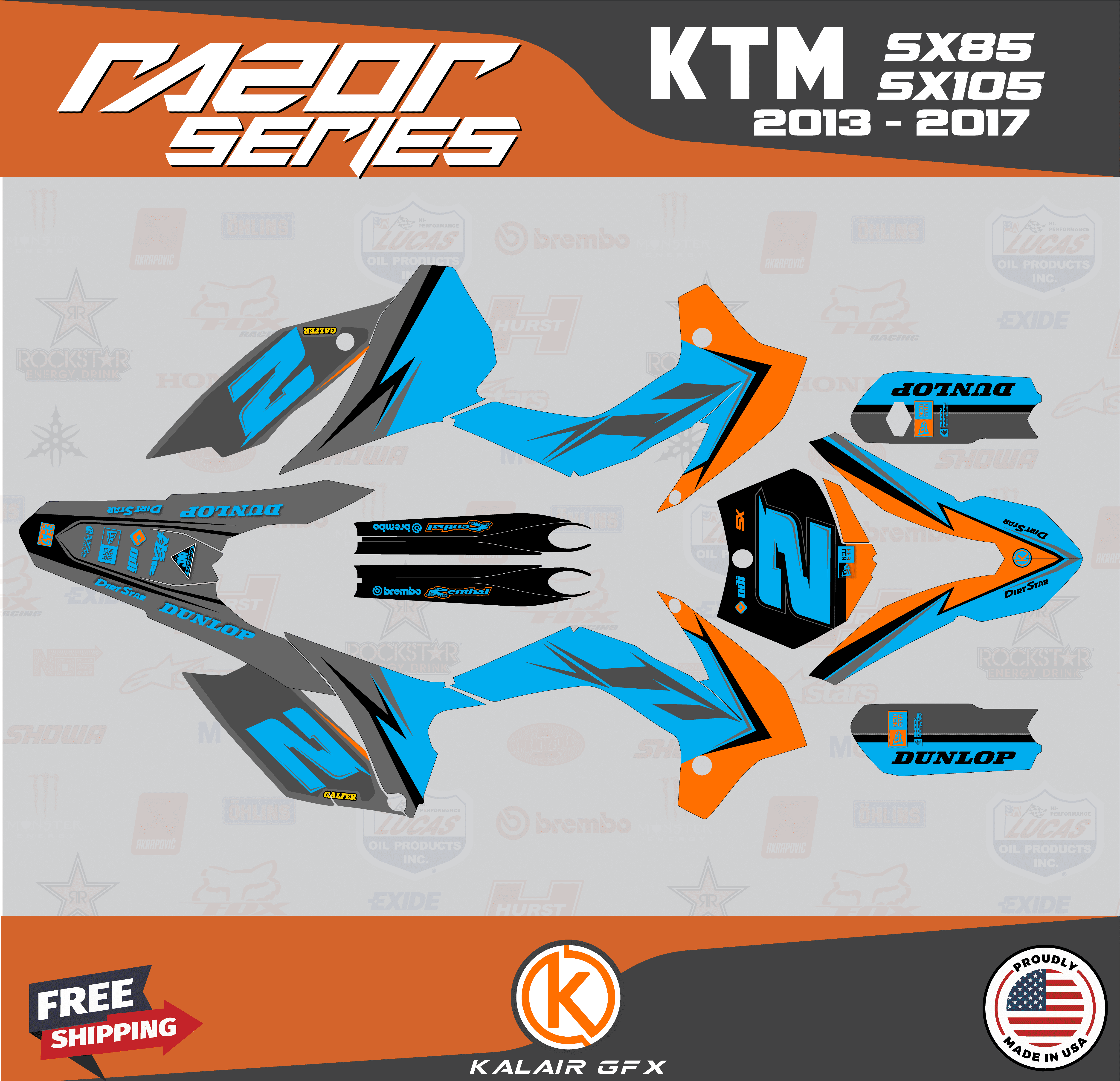 Kalair GFX Graphics Kit for Ktm SX85 SX105 (2015-2017) Razor Series ...