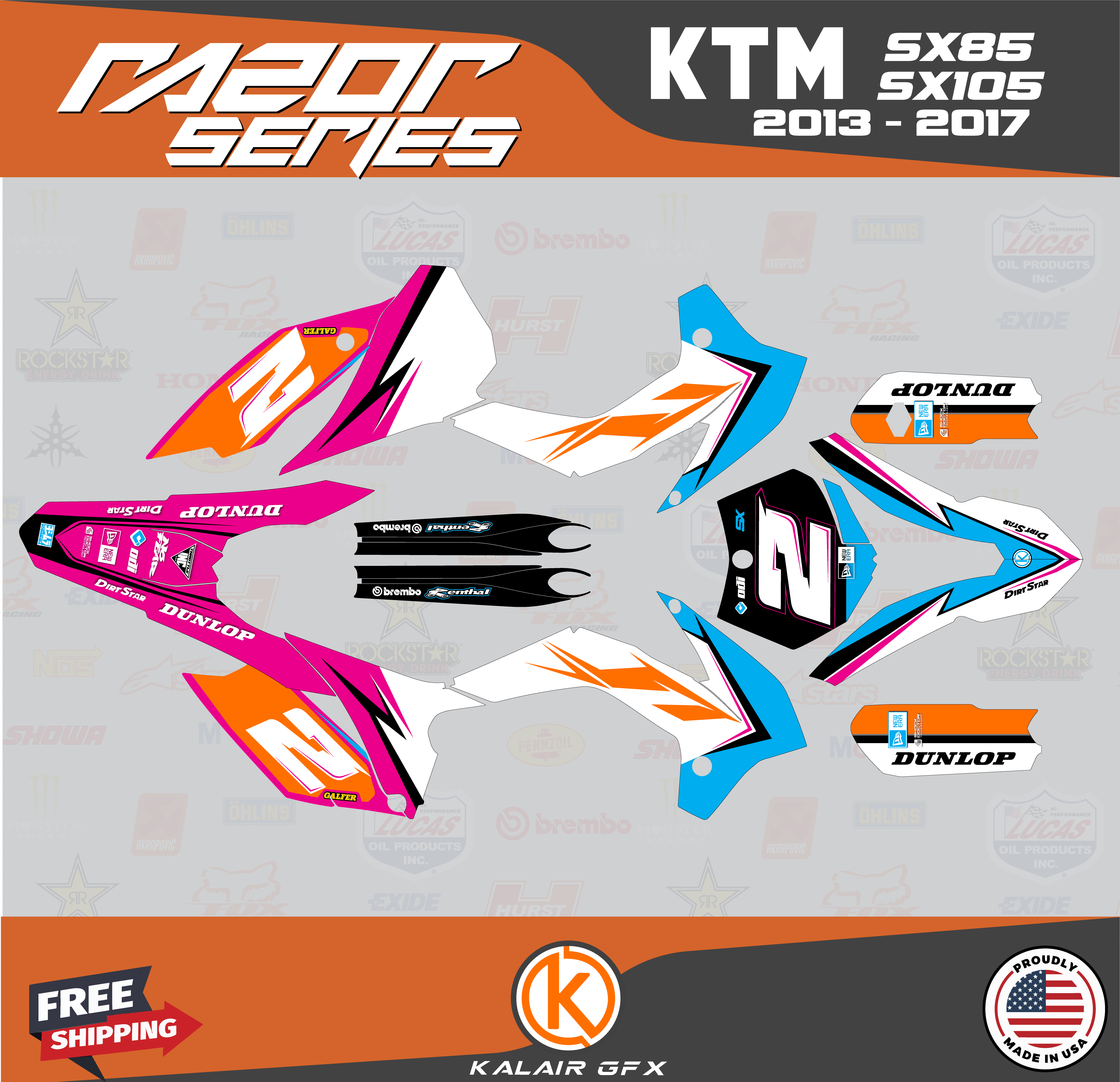 Kalair GFX Graphics Kit for Ktm SX85 SX105 (2015-2017) Razor Series ...
