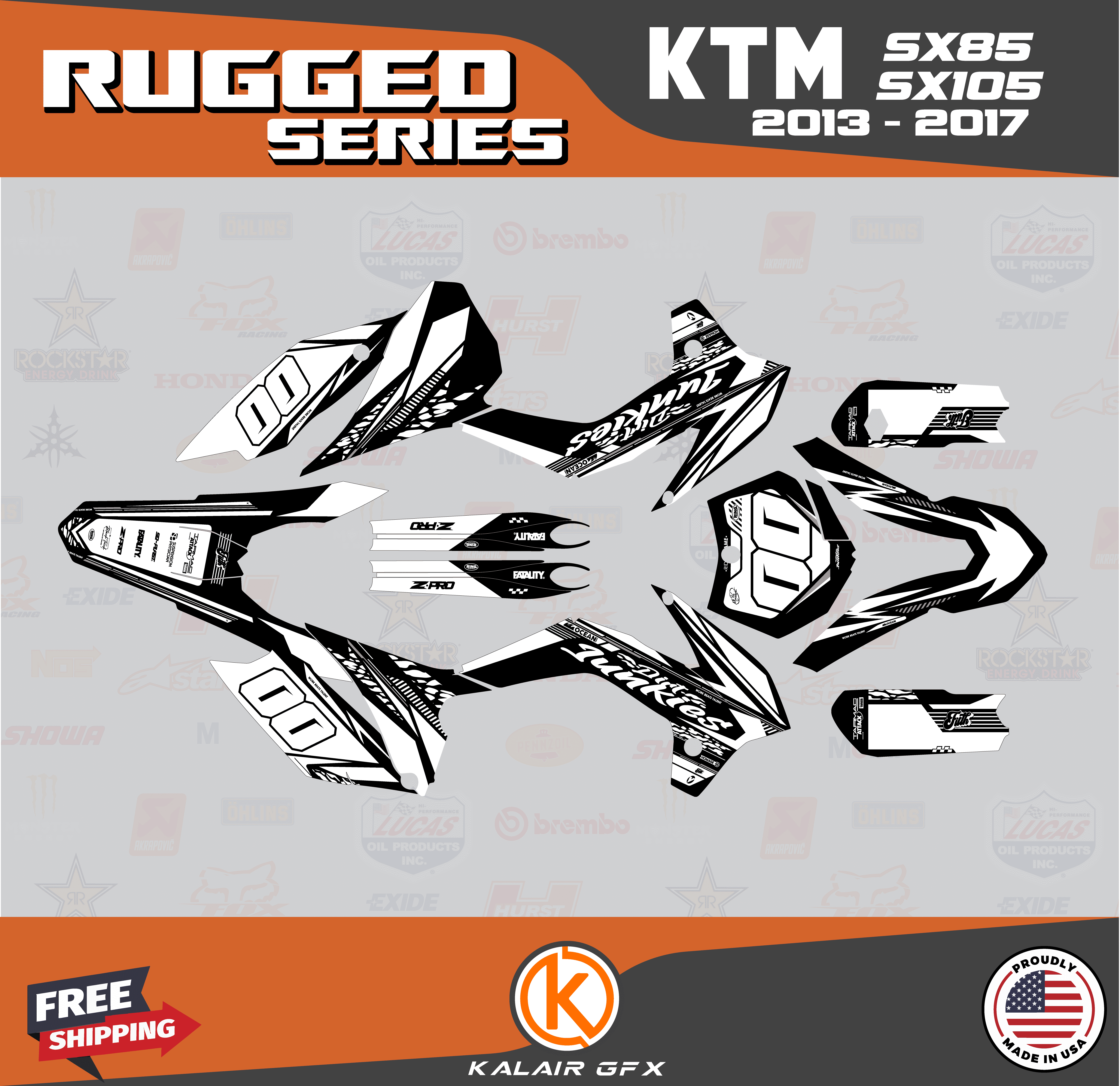 Kalair GFX Graphics Kit for Ktm SX85 SX105 (2015-2017) Rugged Series ...