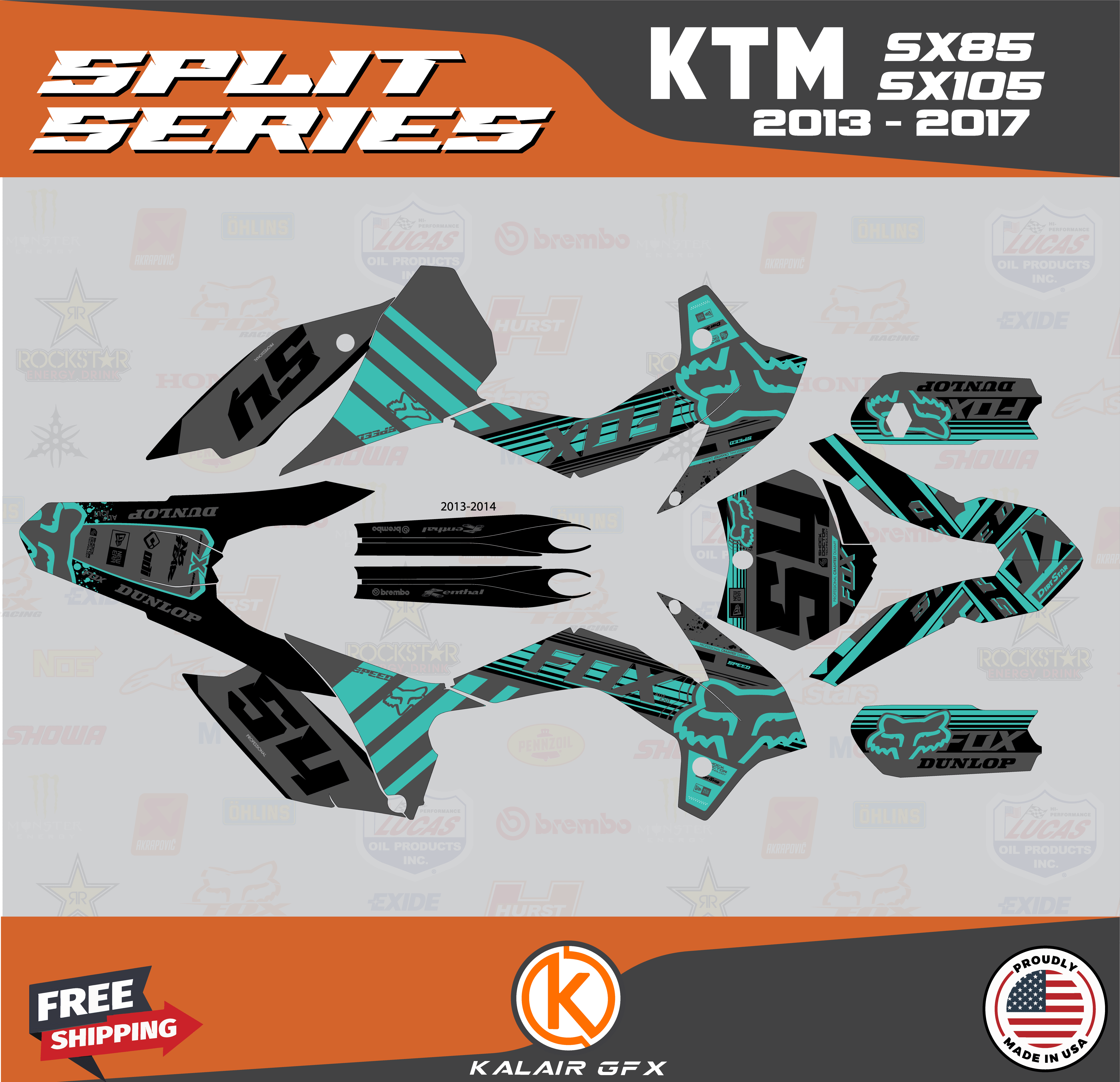 Kalair GFX Graphics Kit for Ktm SX85 SX105 (2015-2017) Split Series ...