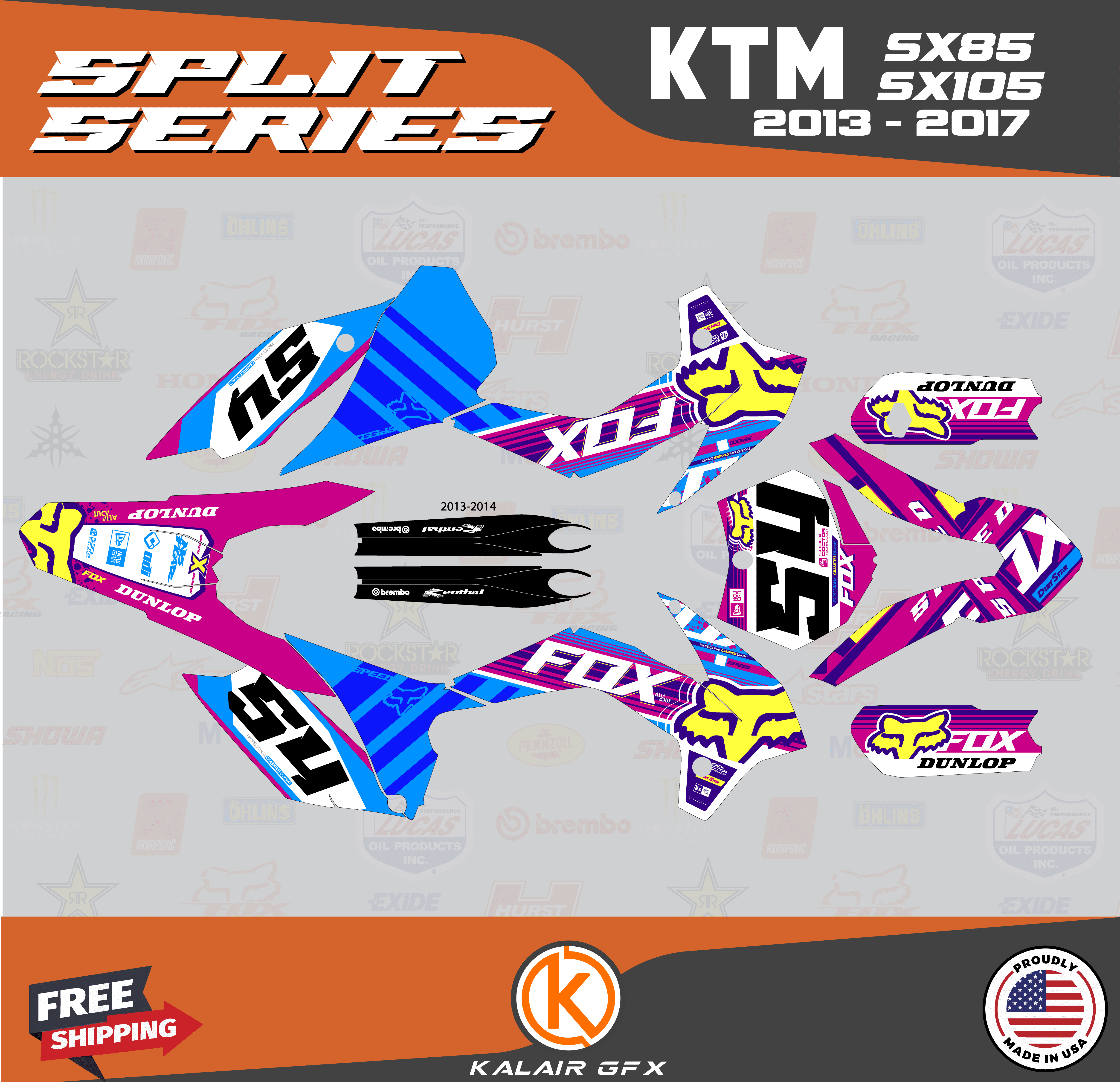 Kalair GFX Graphics Kit for Ktm SX85 SX105 (2015-2017) Split Series ...
