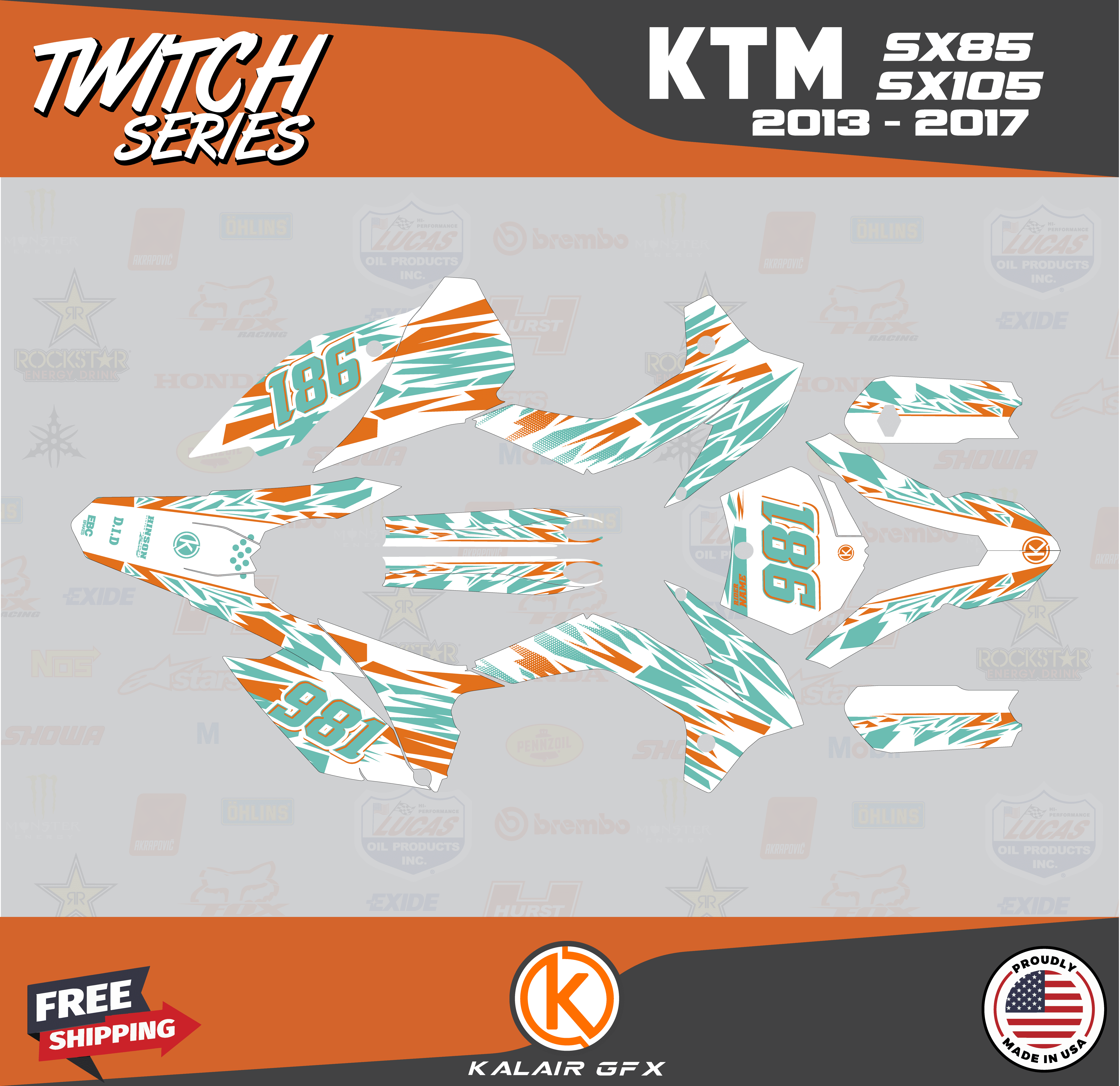 Kalair GFX Graphics Kit for Ktm SX85 SX105 (2015-2017) Twitch Series ...
