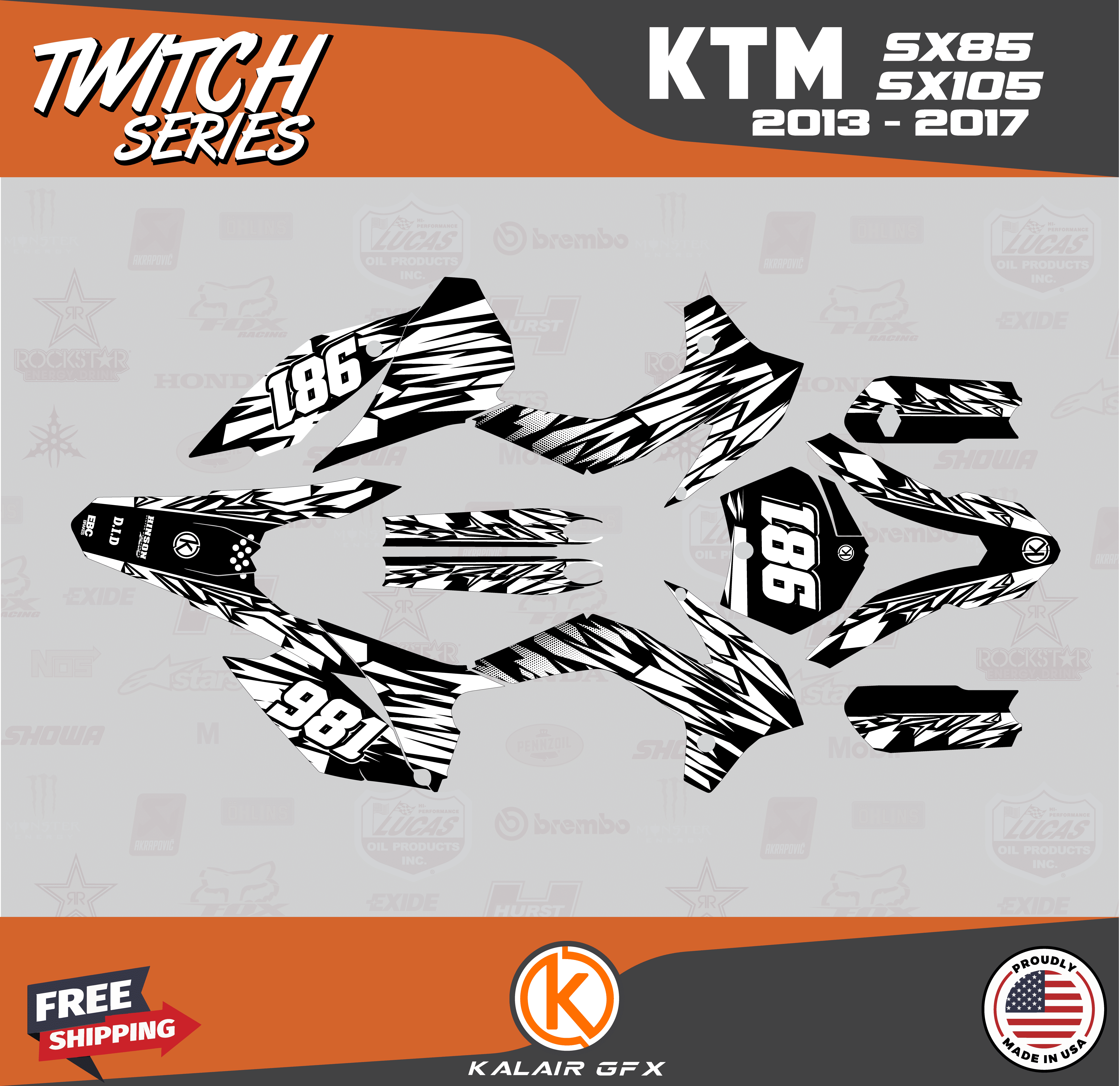 Kalair GFX Graphics Kit for Ktm SX85 SX105 (2015-2017) Twitch Series ...