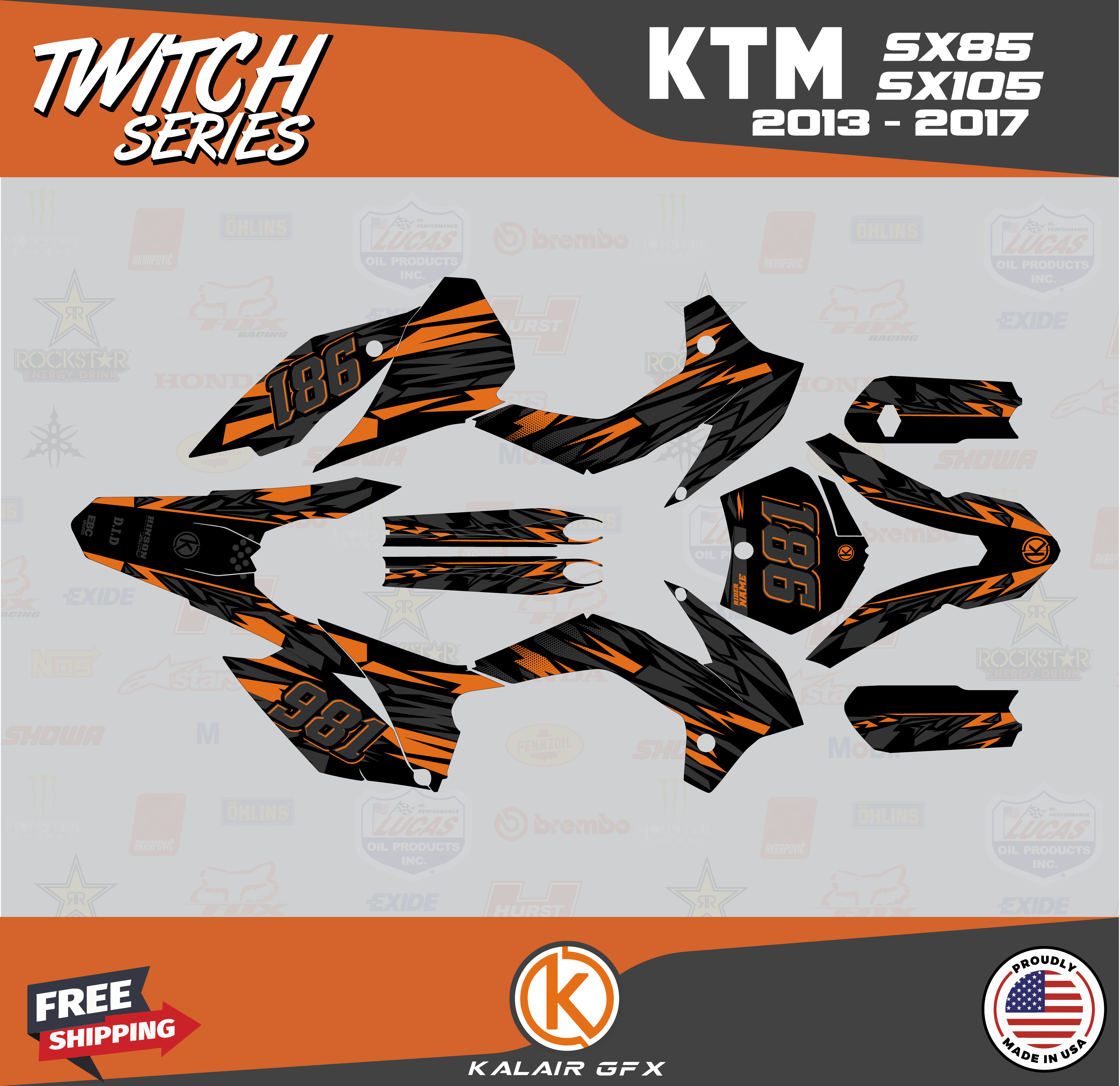 Kalair GFX Graphics Kit for Ktm SX85 SX105 (2015-2017) Twitch Series ...