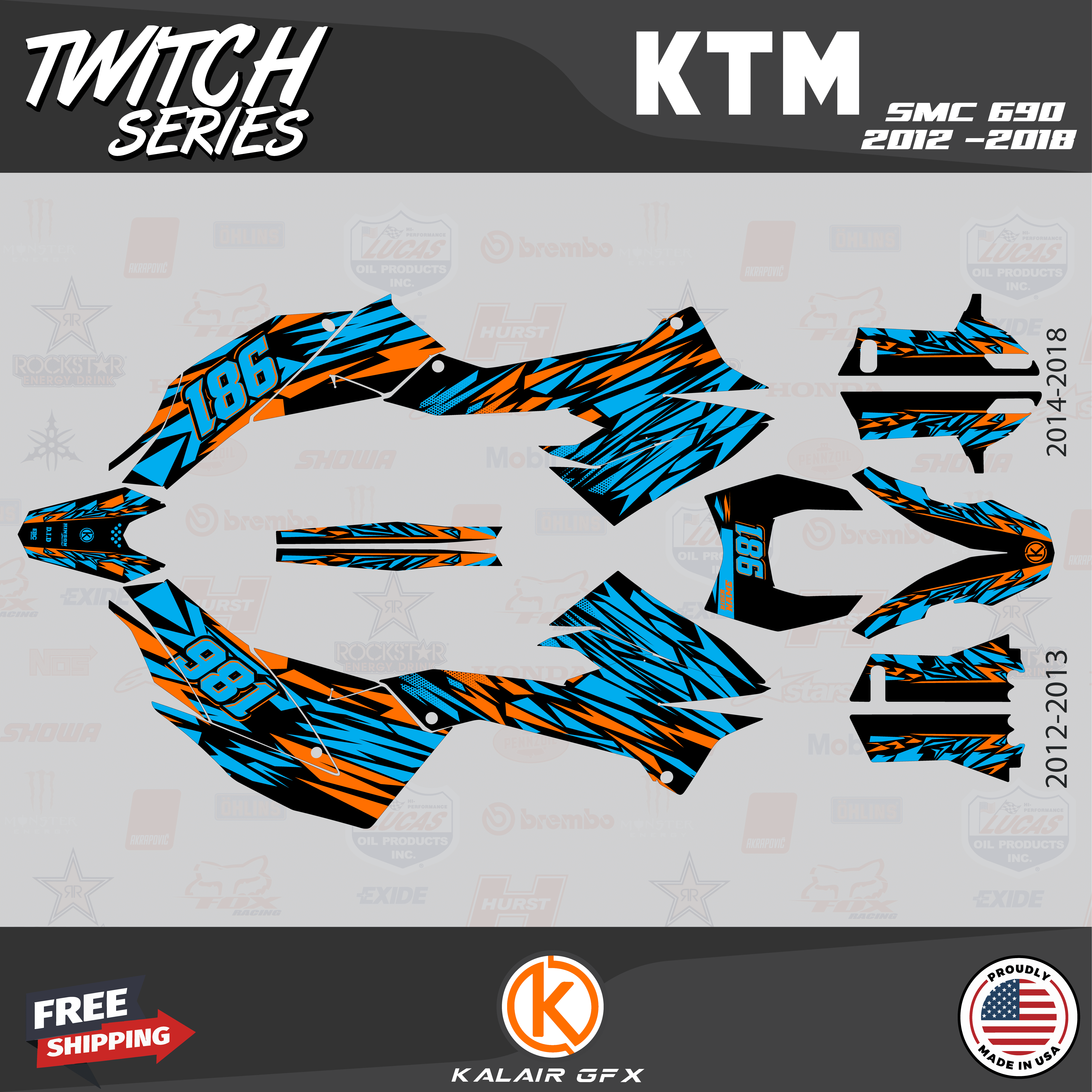 Kalair GFX Graphics Kit for Ktm Supermoto 690SMC-R (2012-2018) Twitch ...