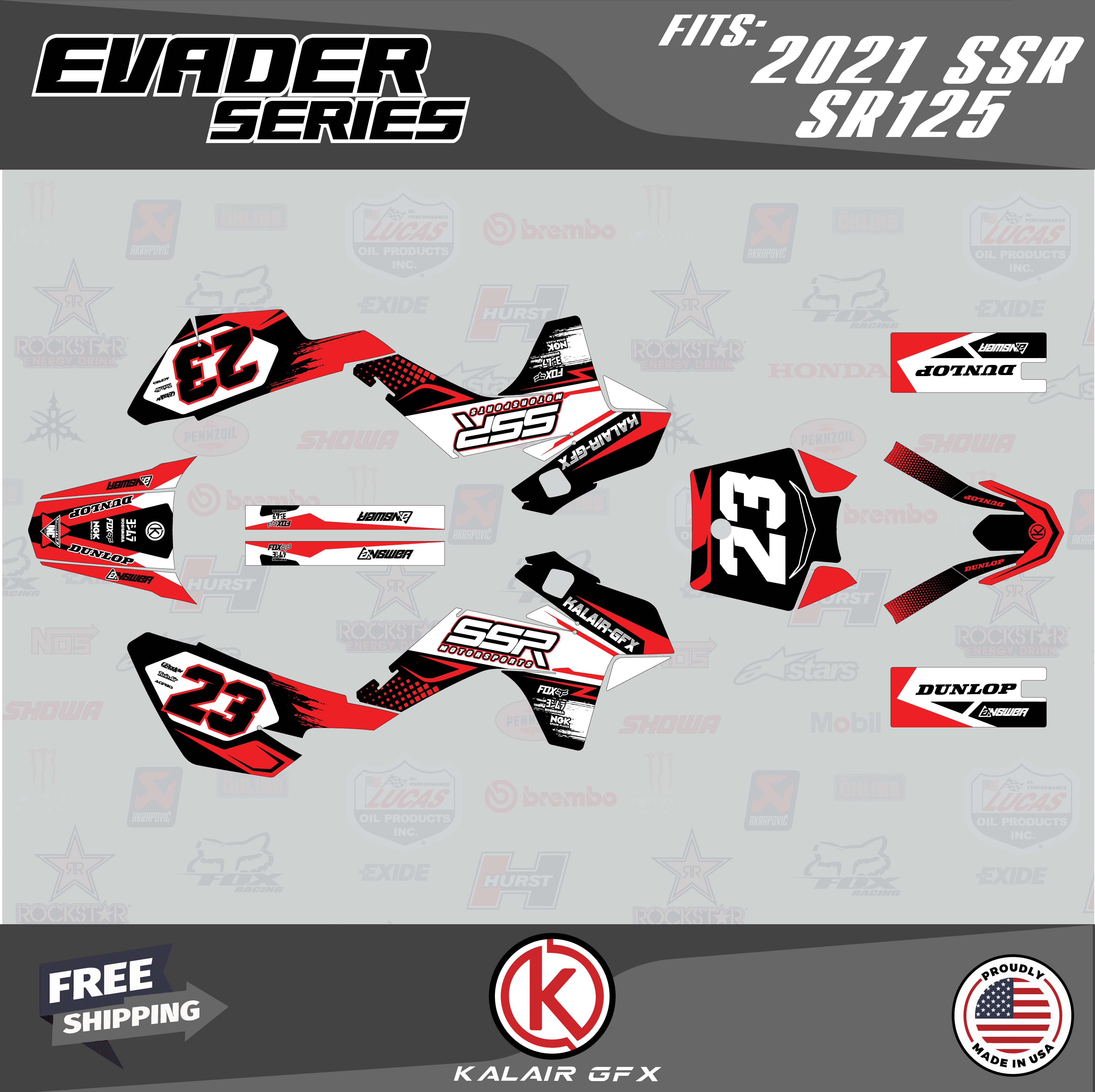 Kalair GFX Graphics Kit for SSR SR70, SR110 and SR125 (2021) Evader ...