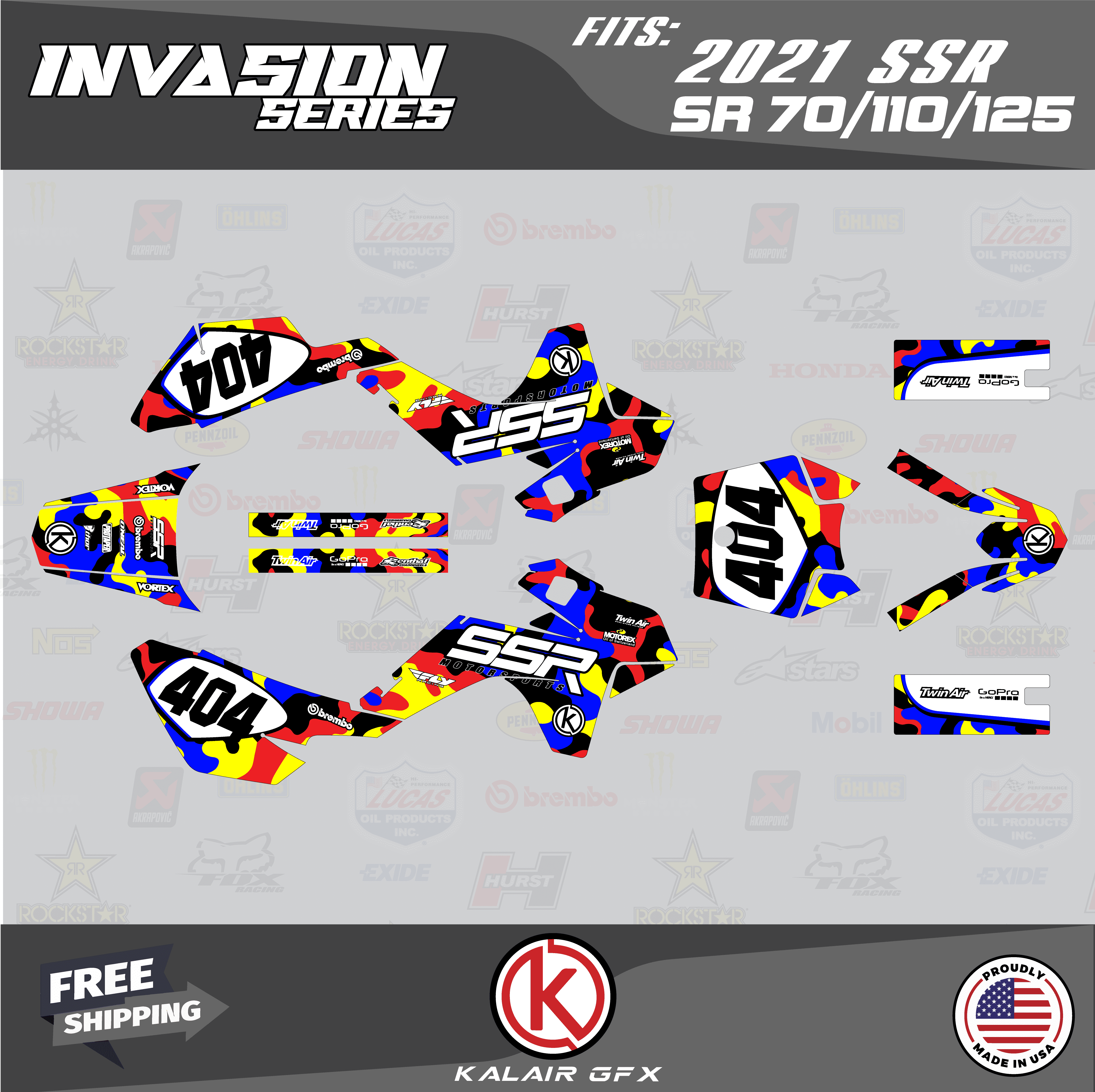 Kalair GFX Graphics Kit for SSR SR70, SR110 and SR125 (2021) Invasion ...