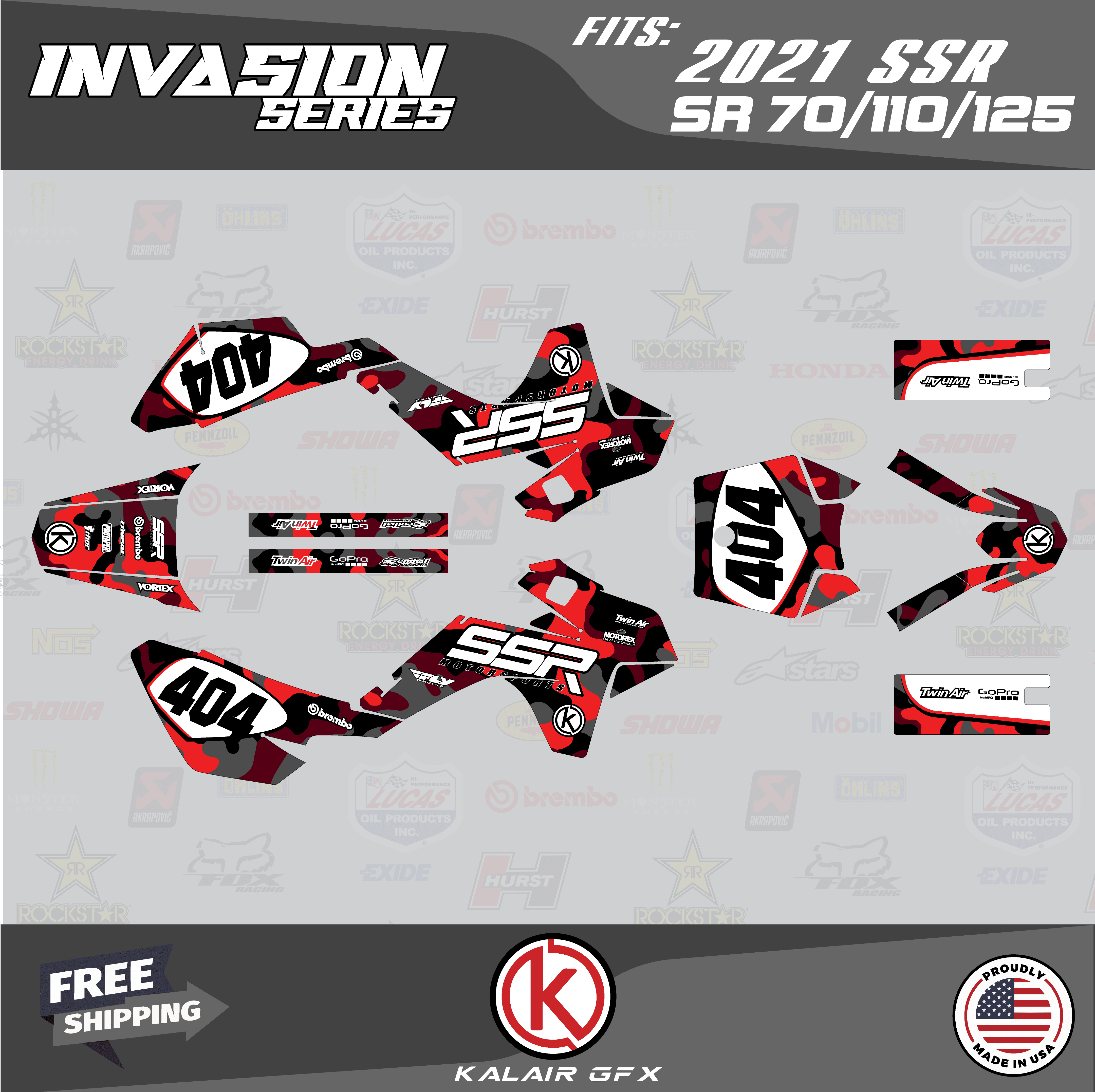 Kalair GFX Graphics Kit for SSR SR70, SR110 and SR125 (2021) Invasion ...