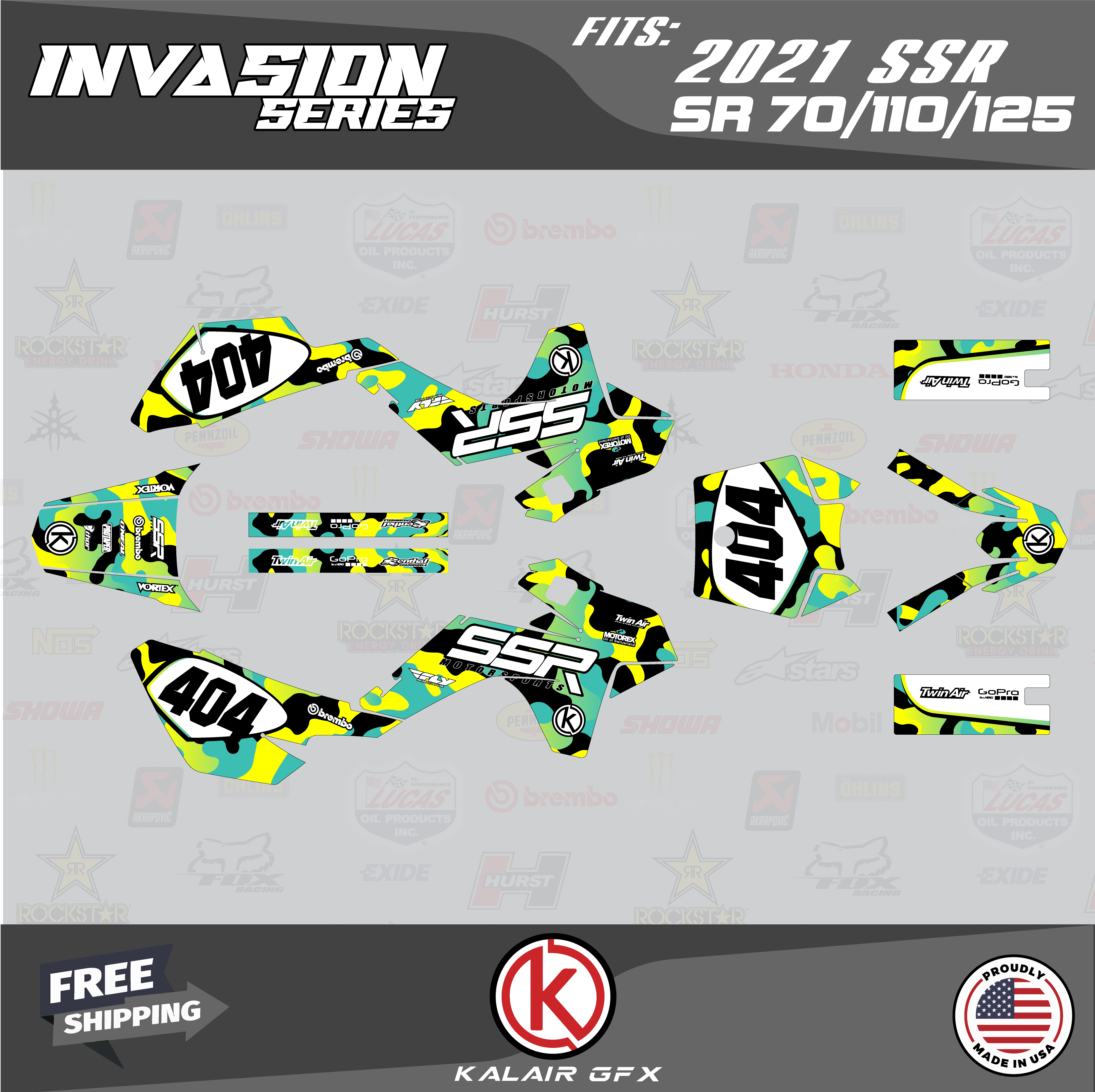 Kalair GFX Graphics Kit for SSR SR70, SR110 and SR125 (2021) Invasion ...