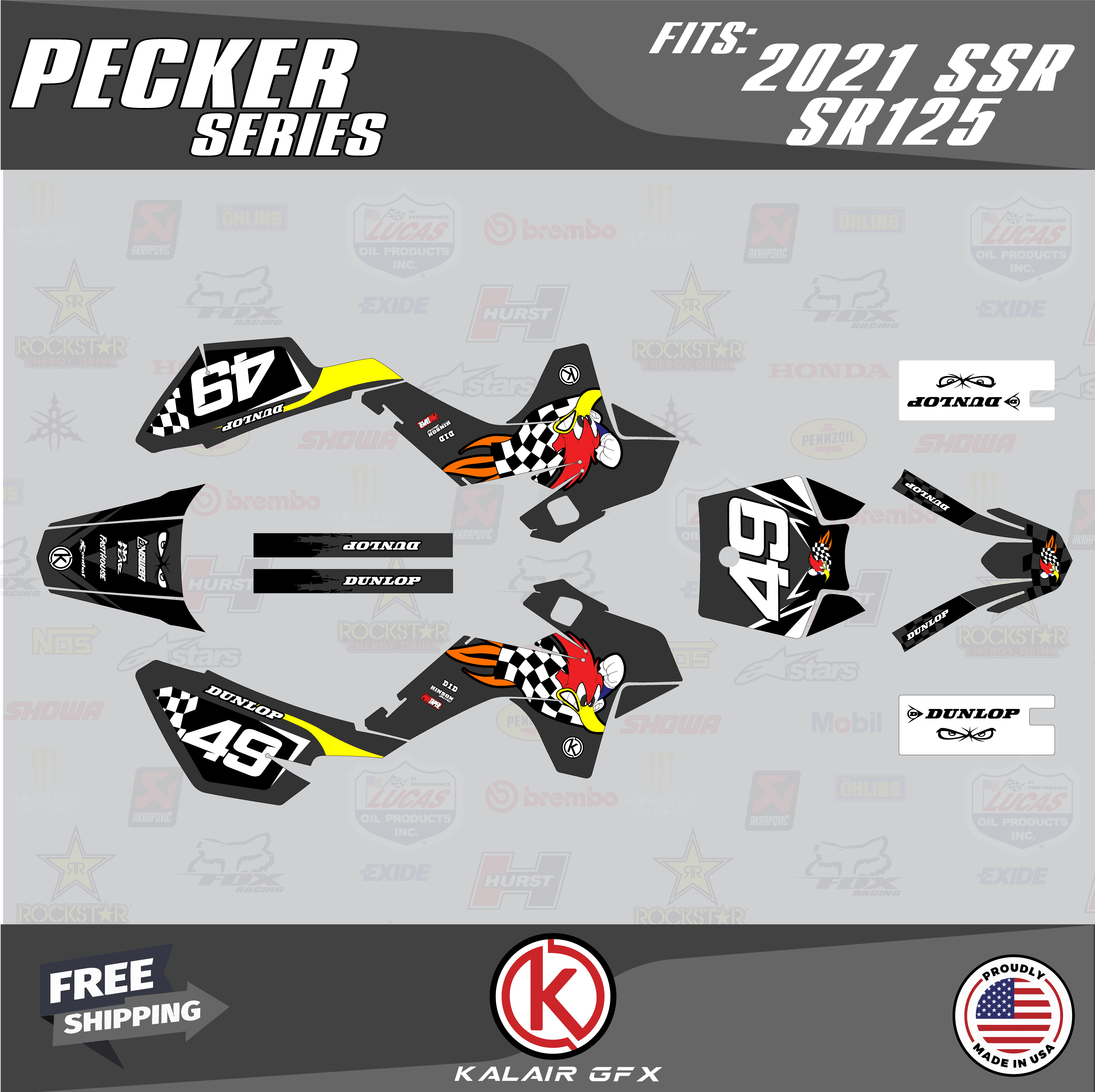 Kalair GFX Graphics Kit for SSR SR70, SR110 and SR125 (2021) Pecker ...