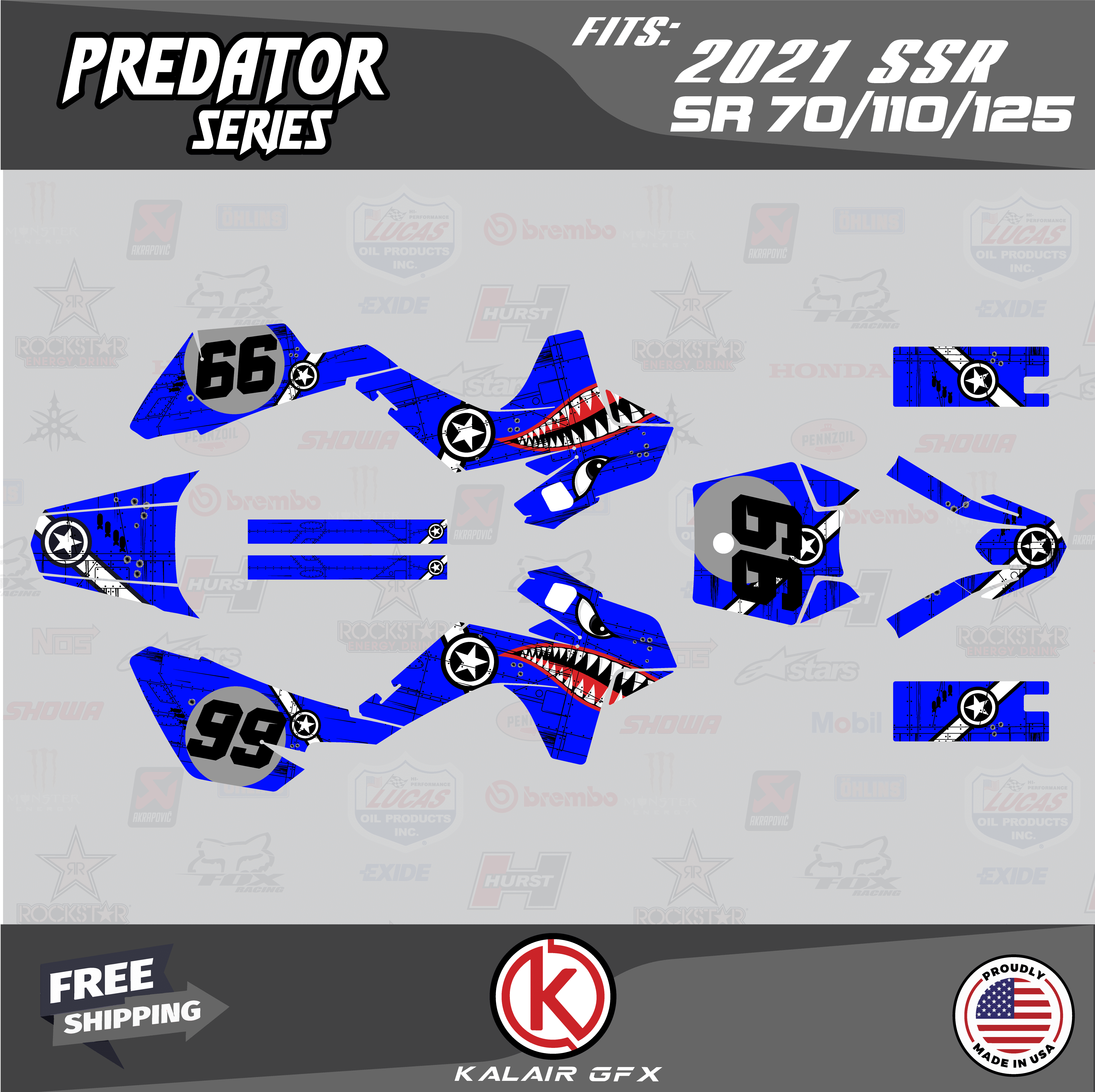 Kalair GFX Graphics Kit for SSR SR70, SR110 and SR125 (2021) Predator ...