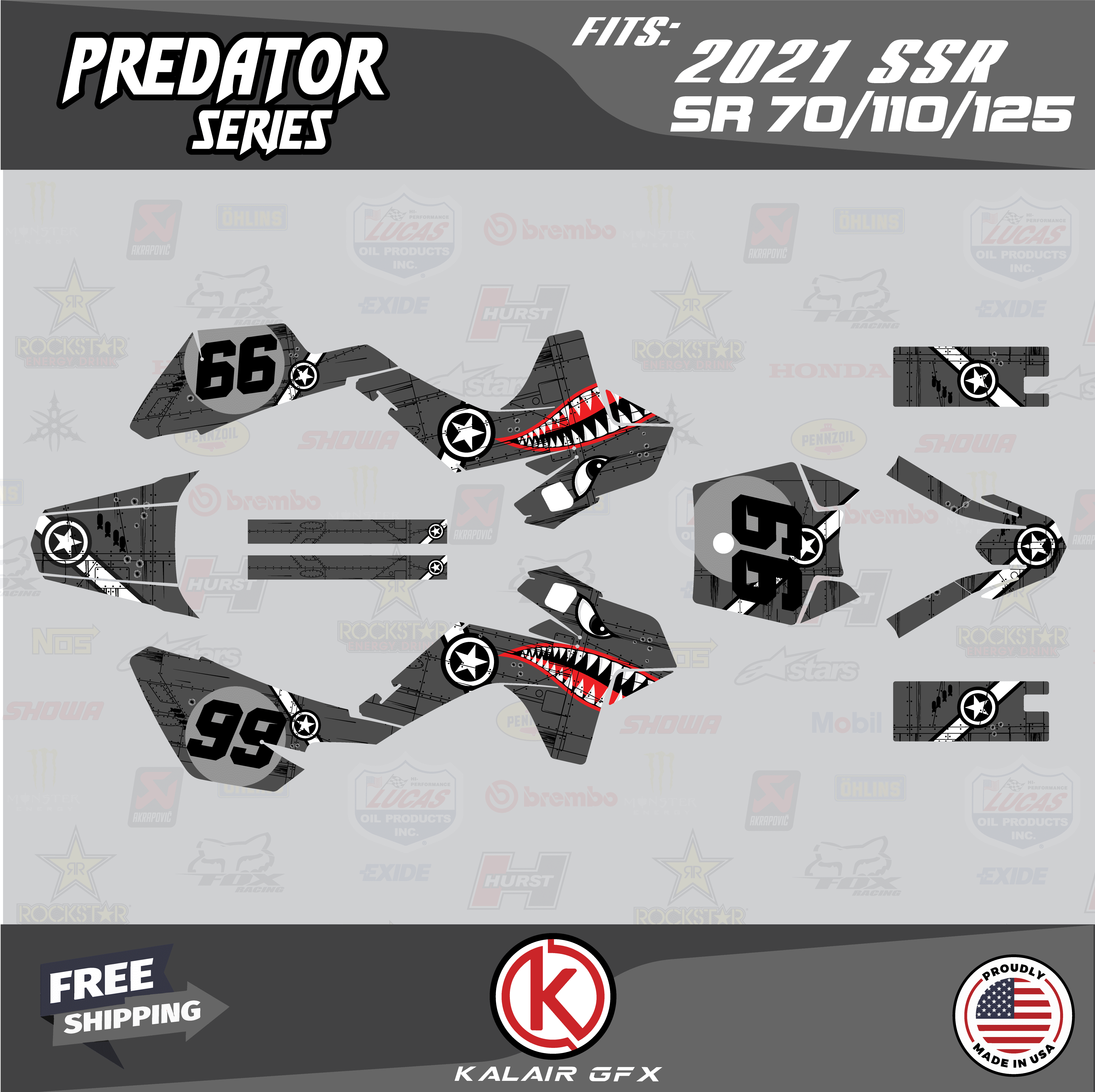 Kalair GFX Graphics Kit for SSR SR70, SR110 and SR125 (2021) Predator ...