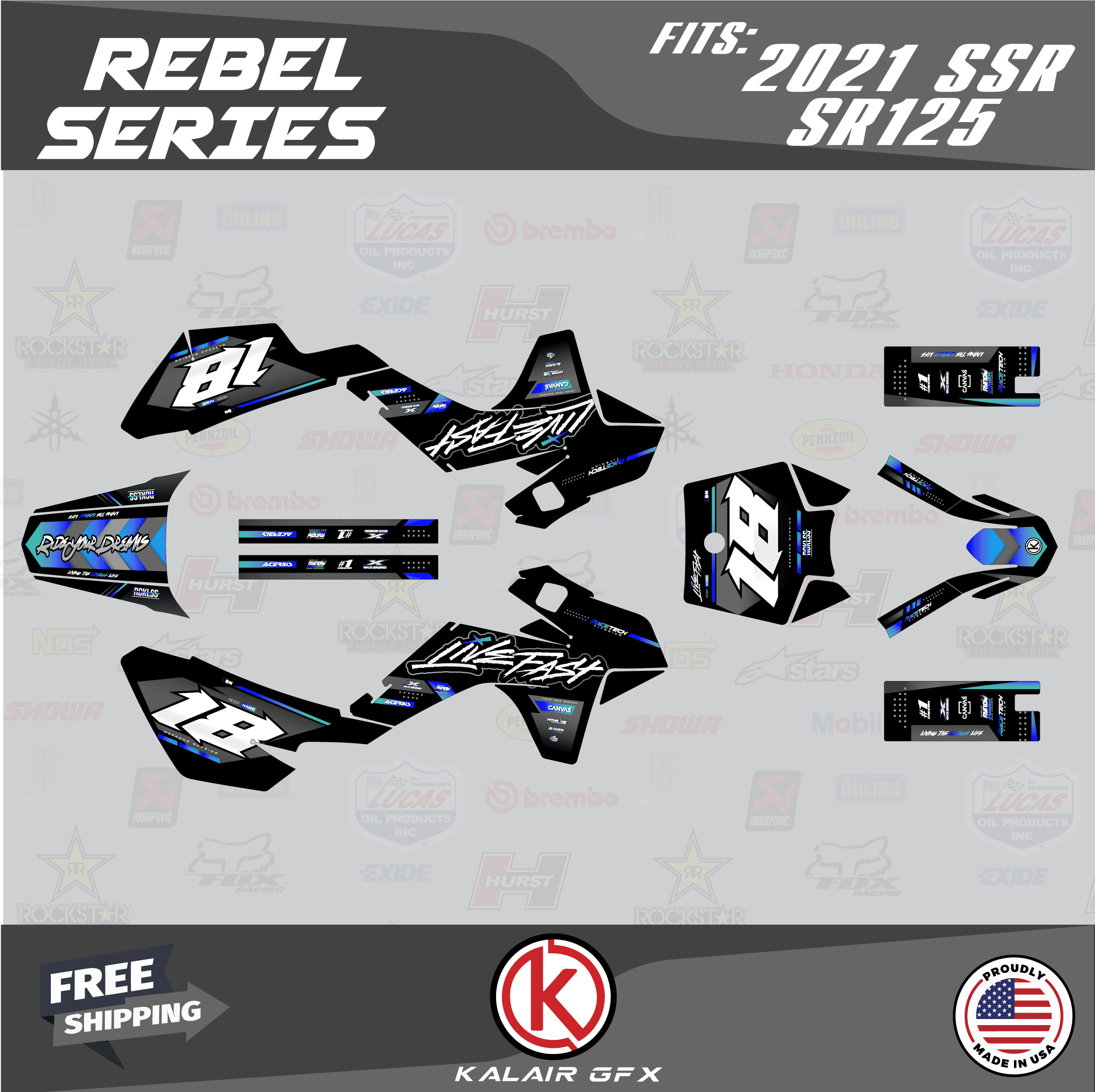 Kalair GFX Graphics Kit for Ssr SR70, SR110, and SR125 (2021+) (2021 ...