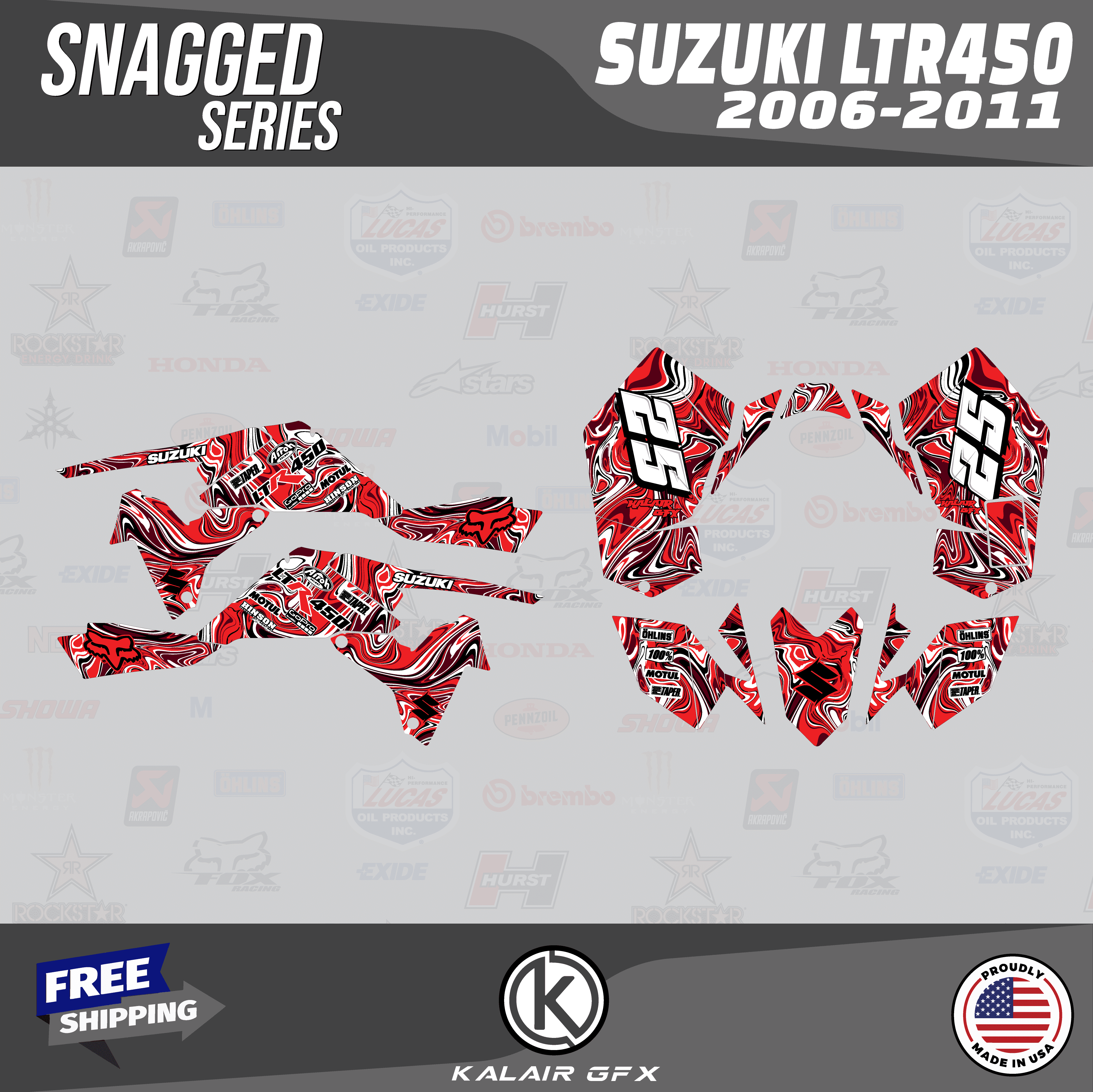 Kalair GFX Graphics Kit for Suzuki ATV LTR 450 (2006-2011) Snagged ...