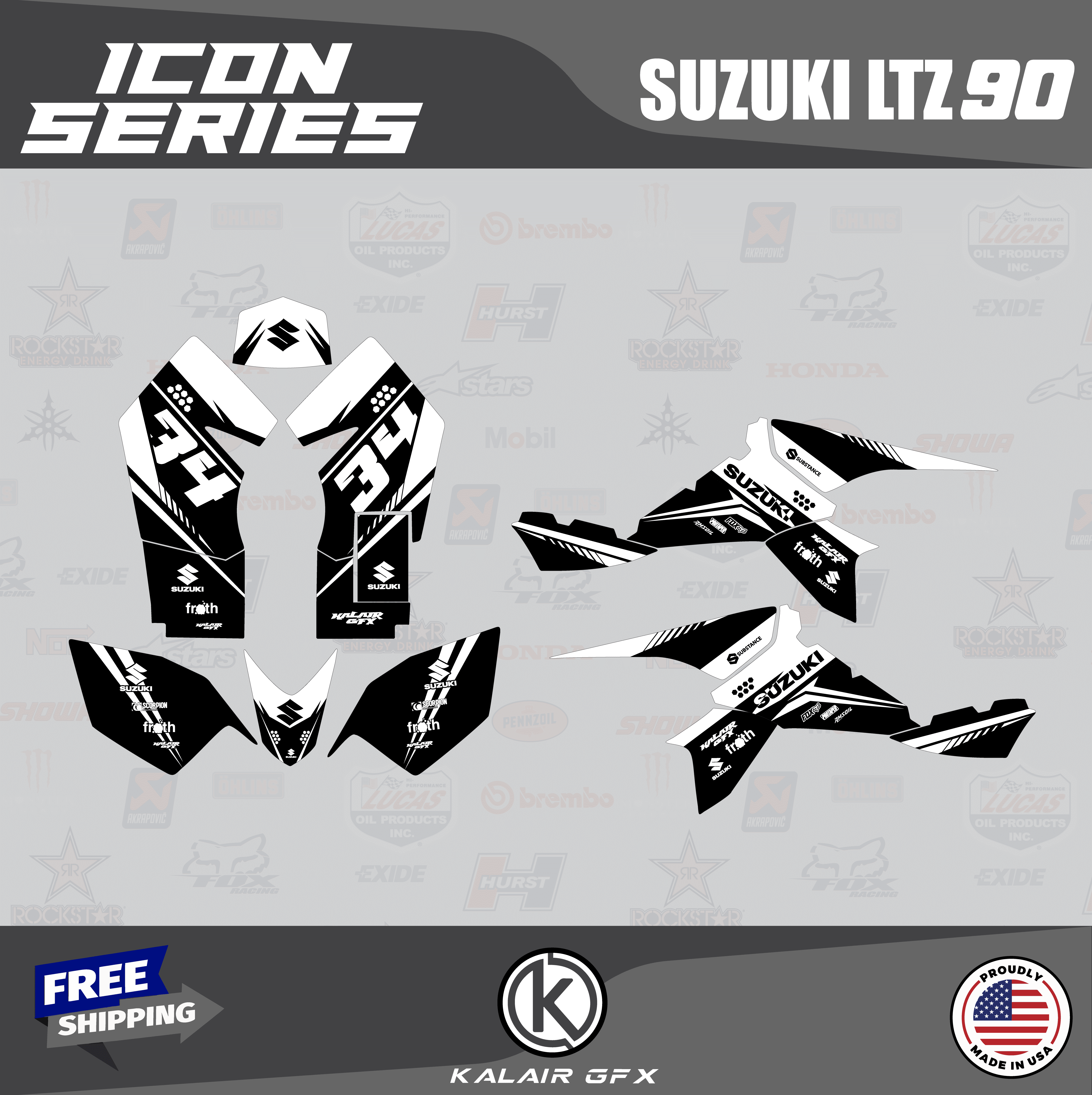 Kalair GFX Graphics Kit for Suzuki ATV LTZ 90 (All Years) Icon Series - Walmart.com