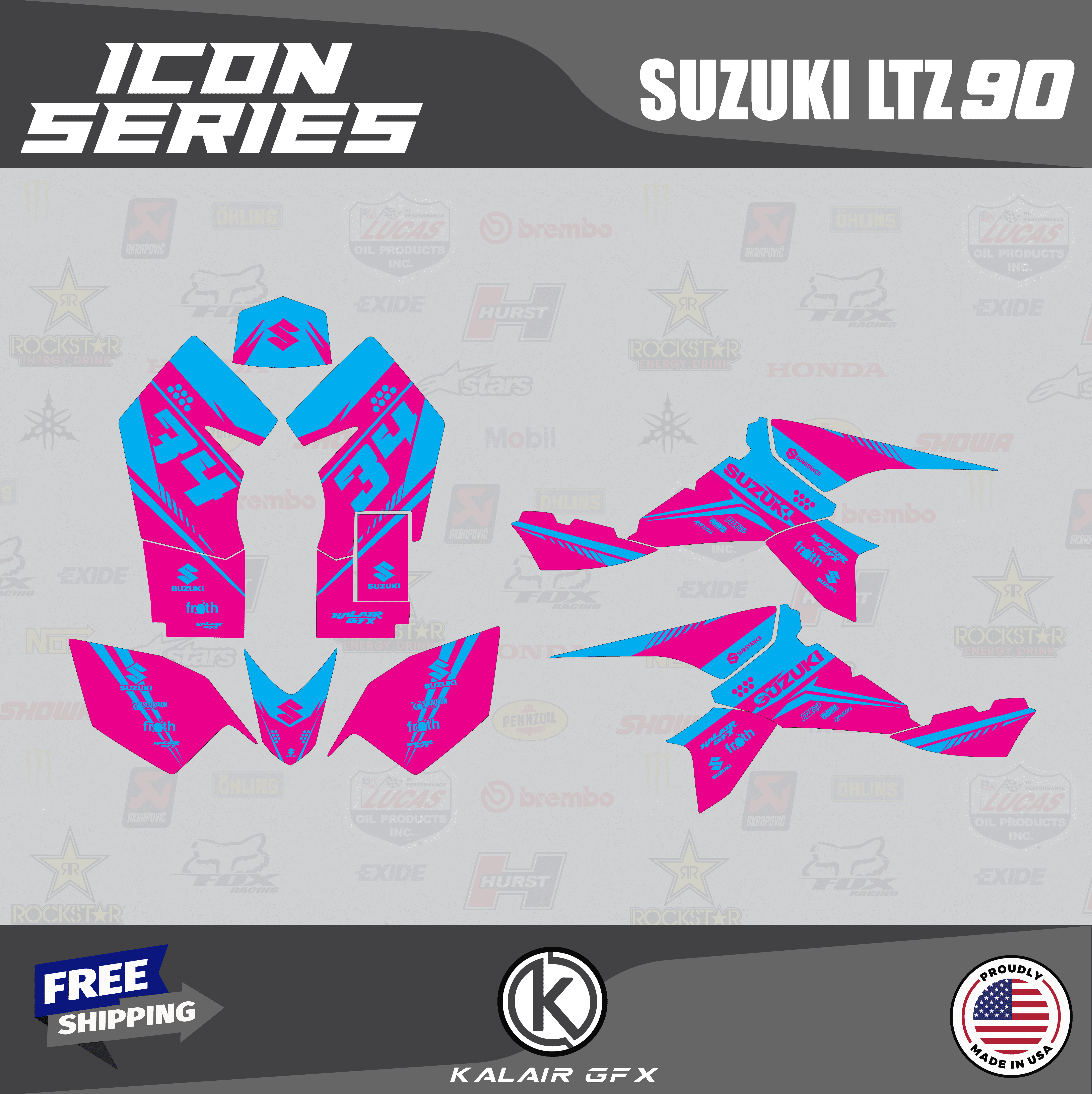 Kalair GFX Graphics Kit for Suzuki ATV LTZ 90 (All Years) Icon Series - Walmart.com