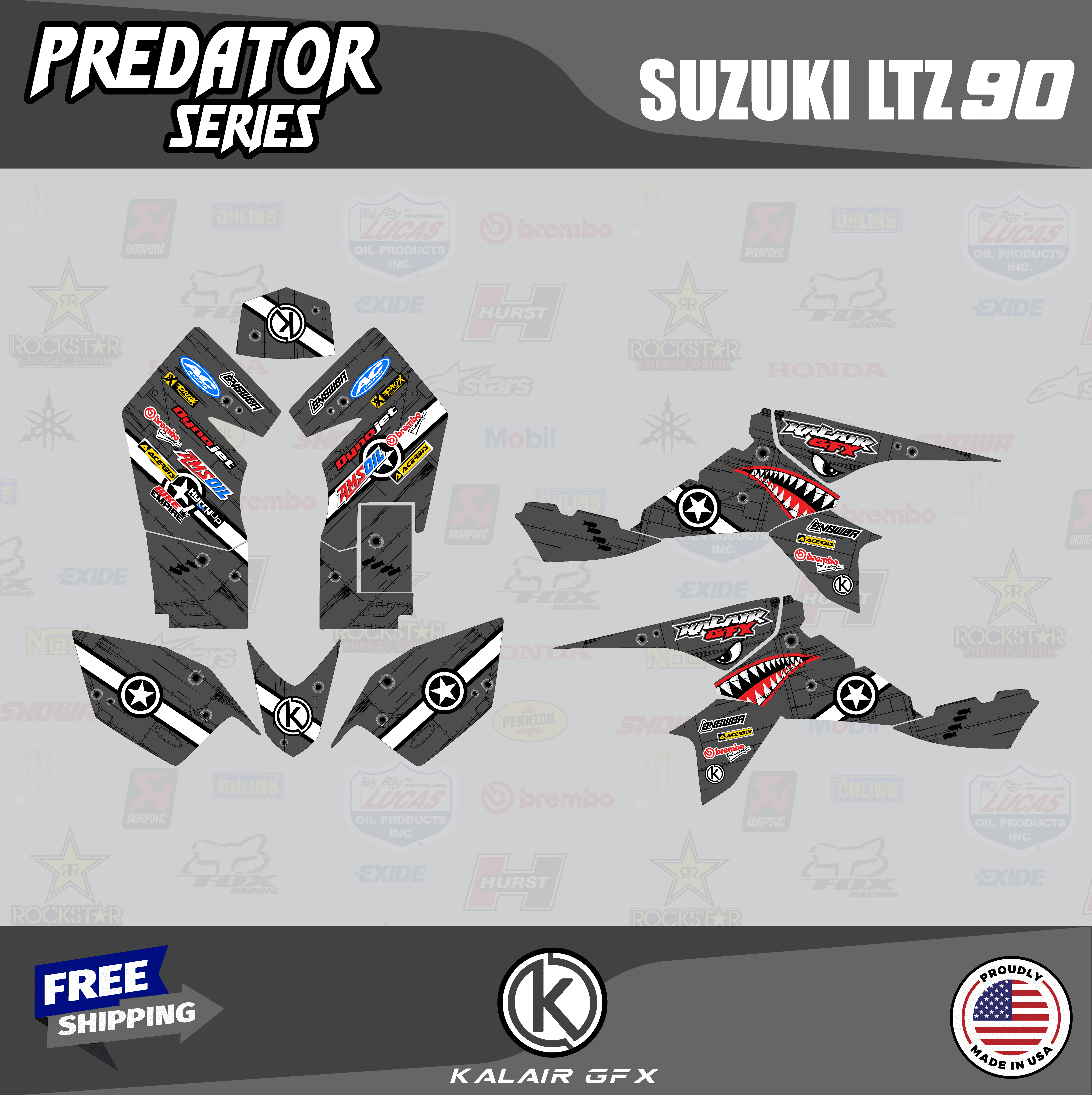Kalair GFX Graphics Kit for Suzuki ATV LTZ 90 (All Years) Predator Series - Walmart.com