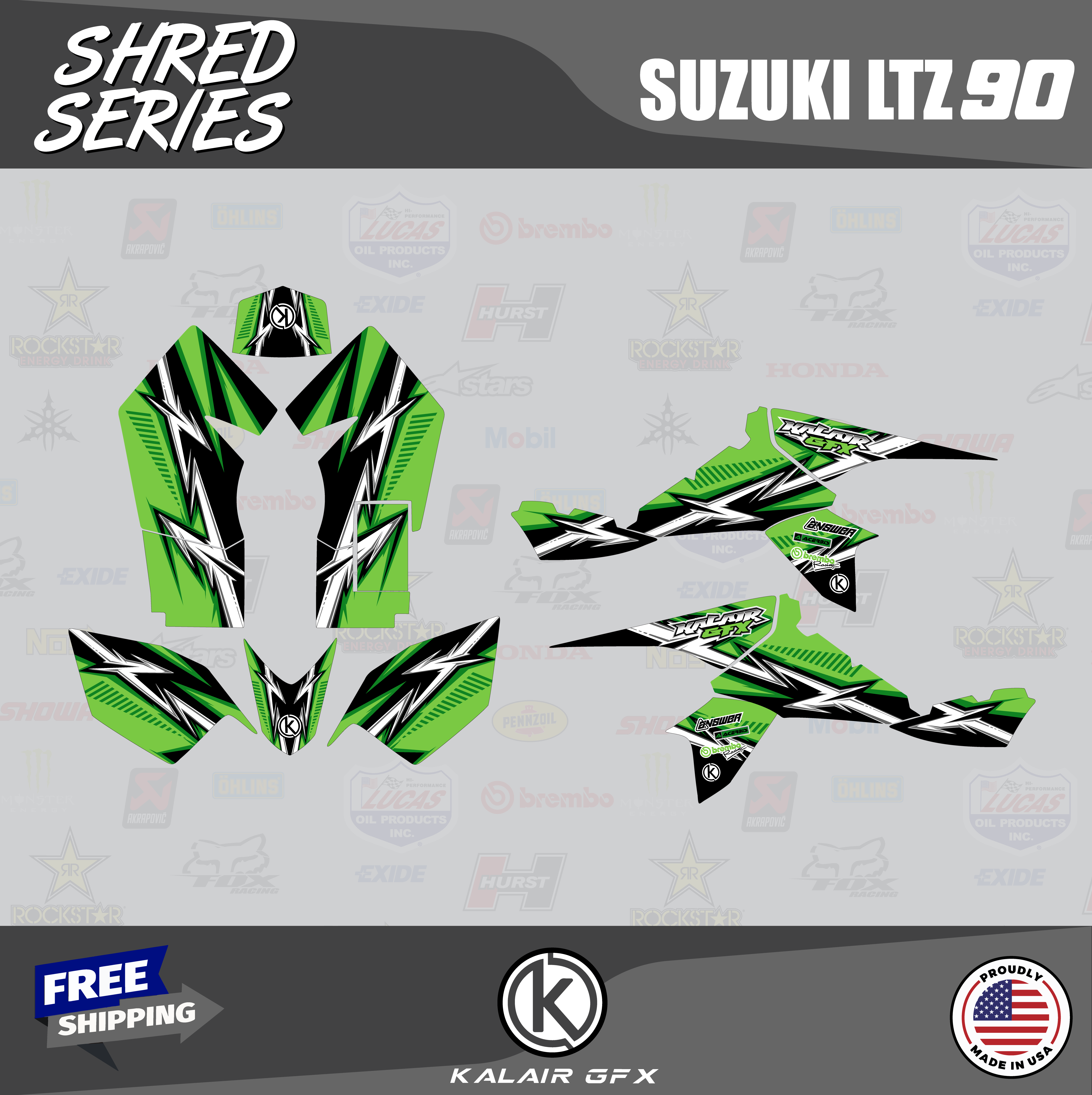 Kalair GFX Graphics Kit for Suzuki ATV LTZ 90 (All Years) Shred Series - Walmart.com