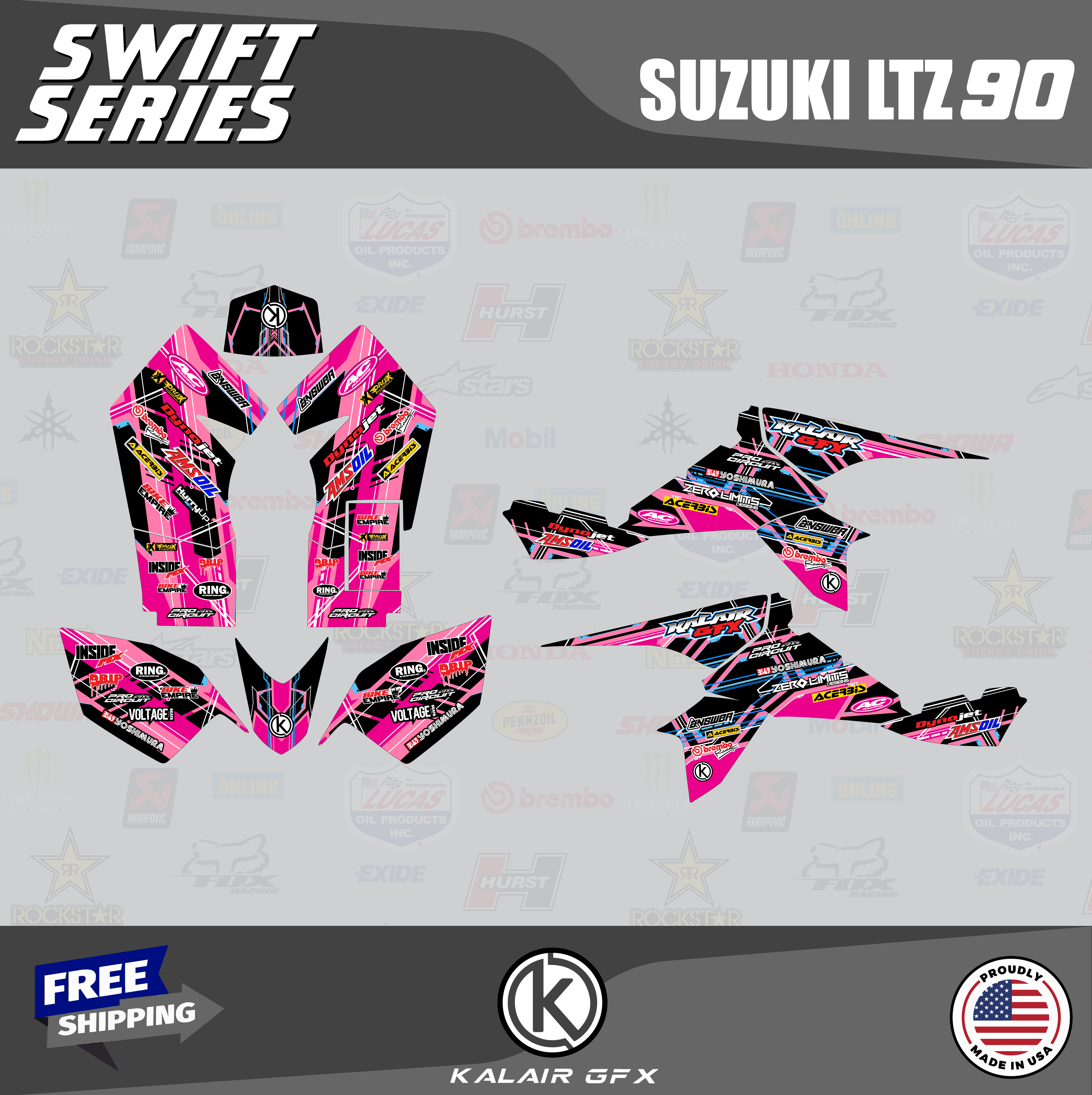 Kalair GFX Graphics Kit for Suzuki ATV LTZ 90 (All Years) Swift Series - Walmart.com