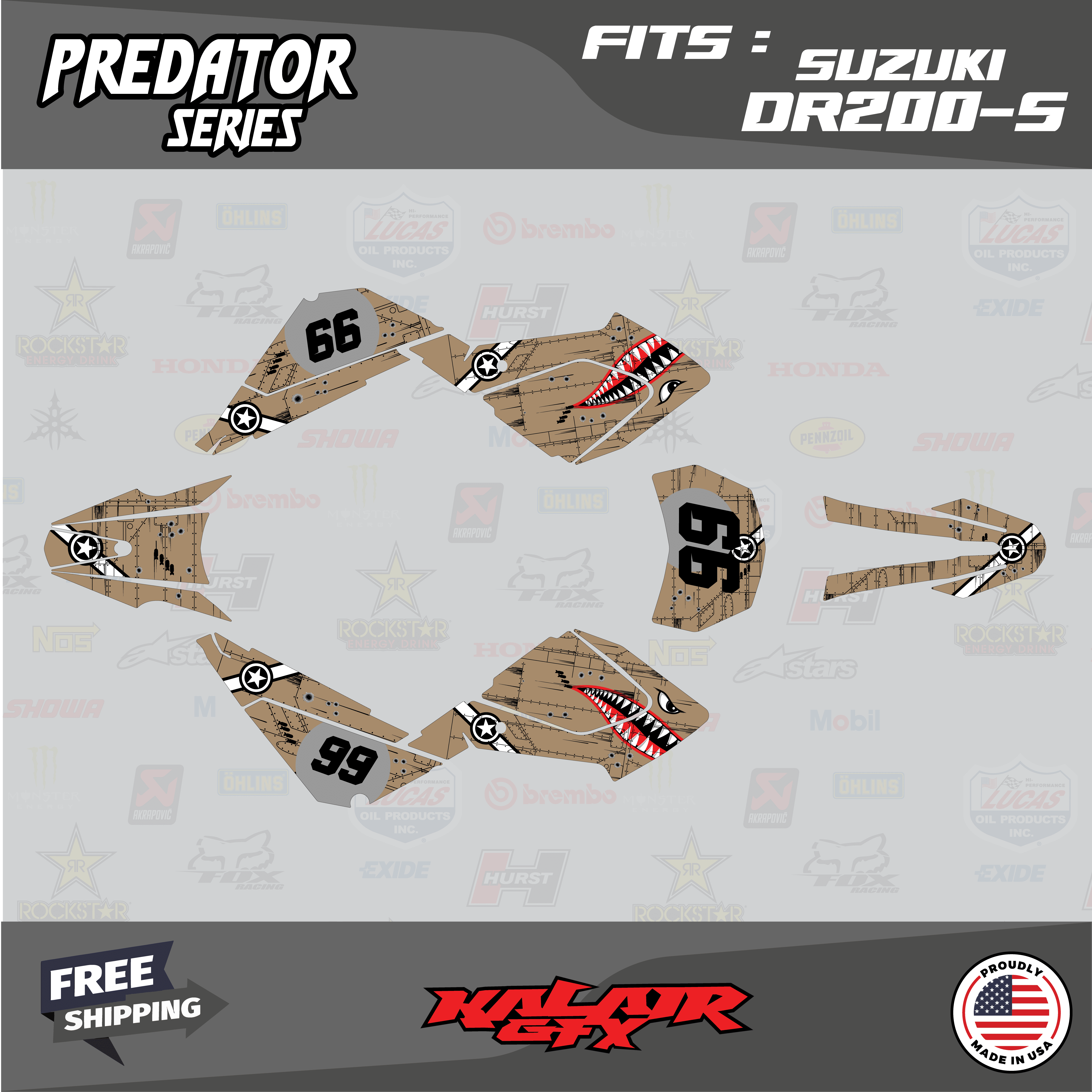 Kalair GFX Graphics Kit for Suzuki DR200-S (All Years) Predator Series ...
