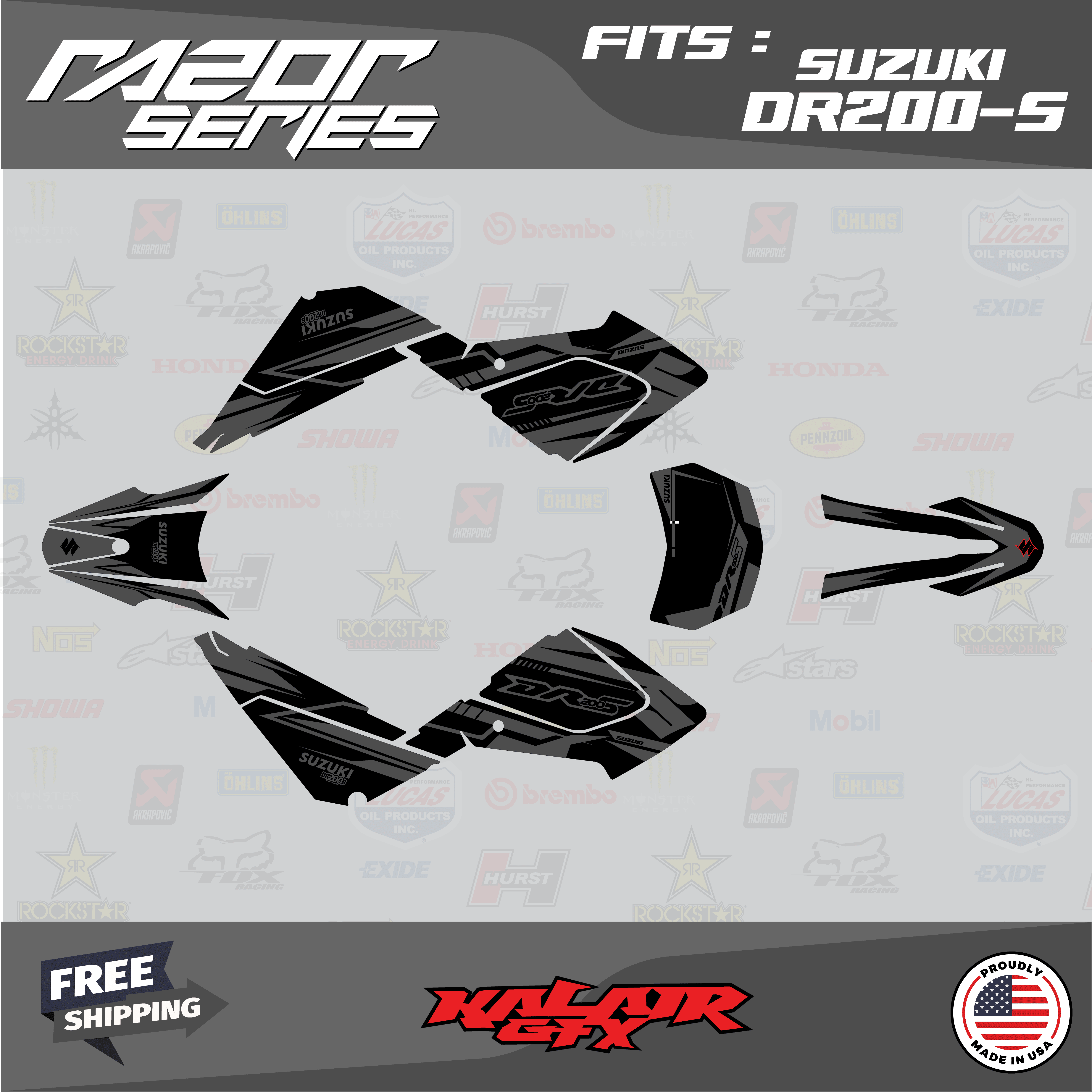 Kalair GFX Graphics Kit for Suzuki DR200-S (All Years) Razor Series ...