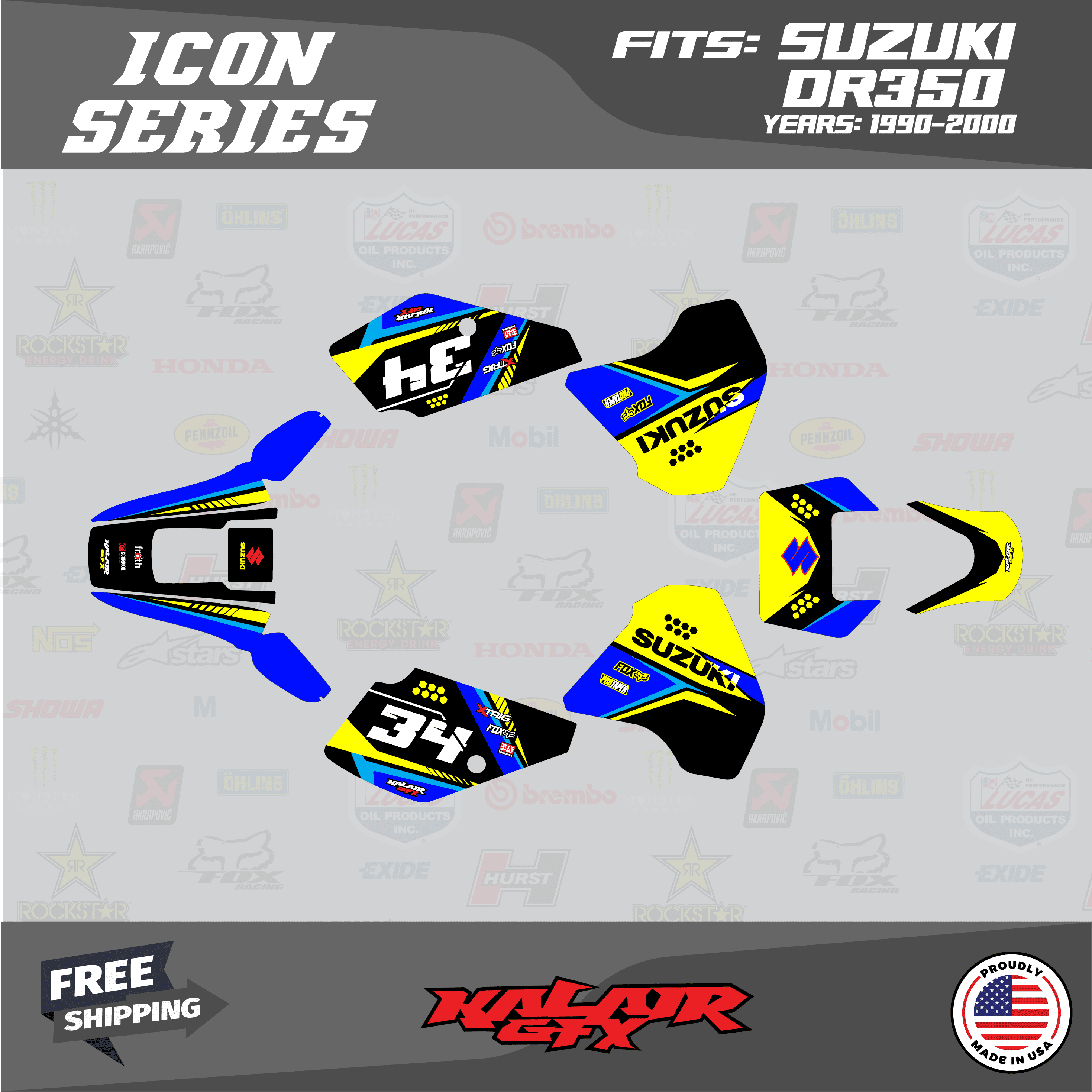 Kalair GFX Graphics Kit for Suzuki DR350 (1990-2000) Icon Series ...