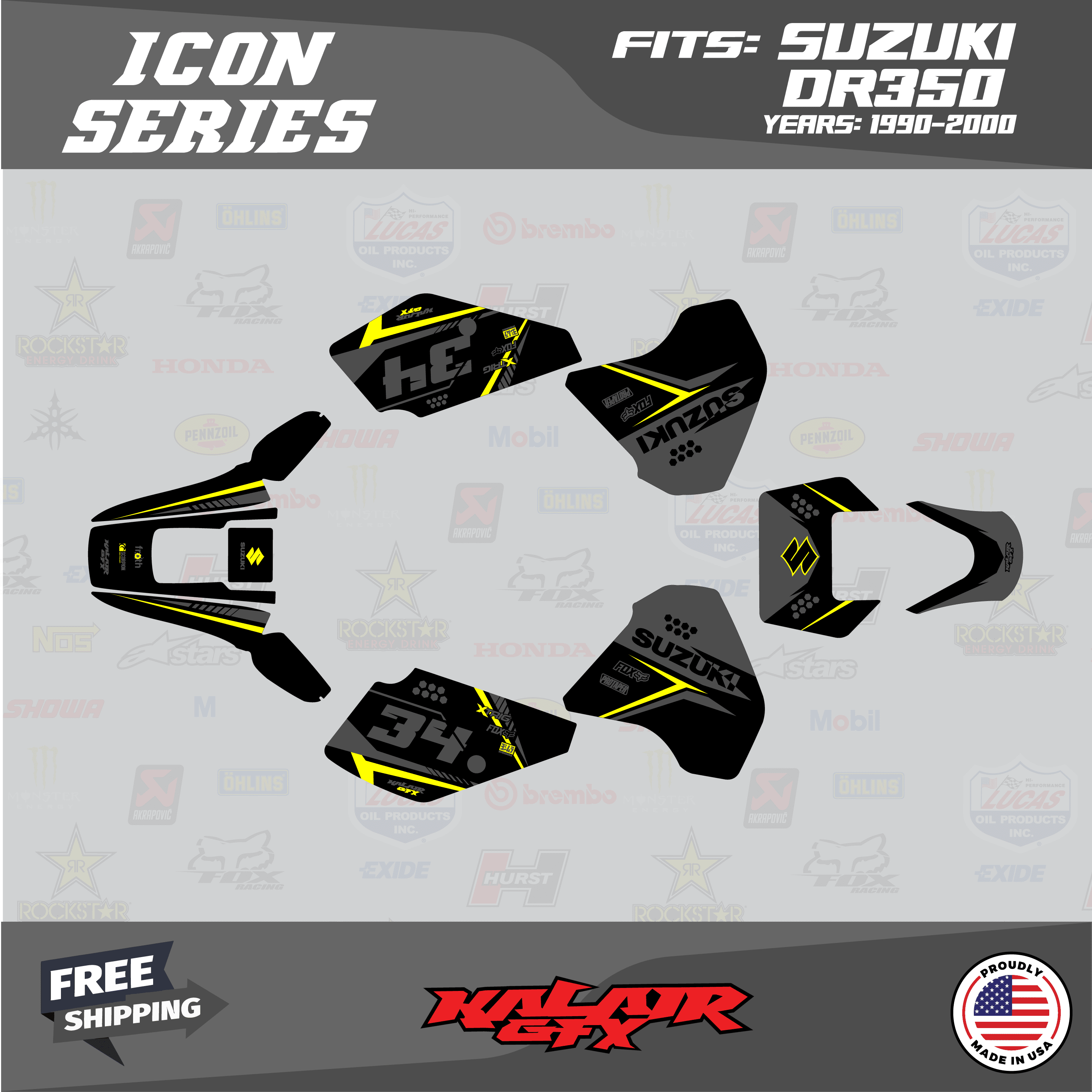 Kalair GFX Graphics Kit for Suzuki DR350 (1990-2000) Icon Series ...